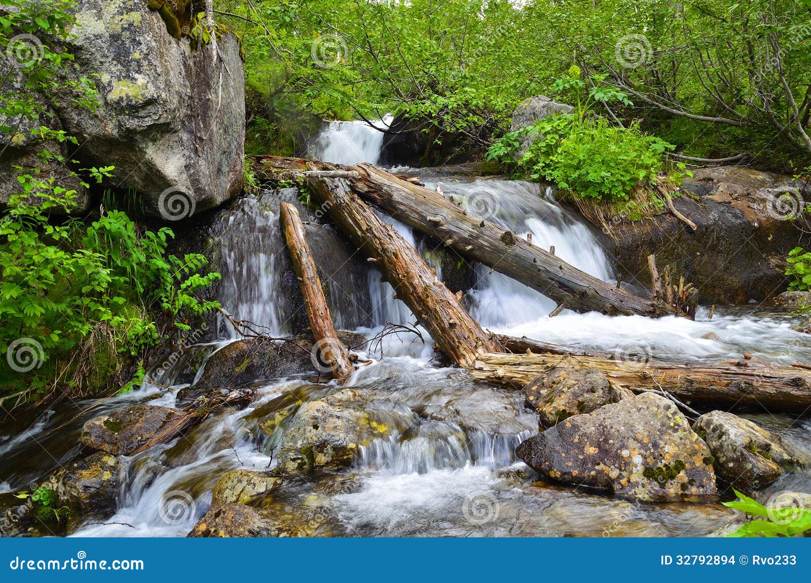 Mountain Stream with Waterfall Stock Photo - Image of blur, hike: 32792894