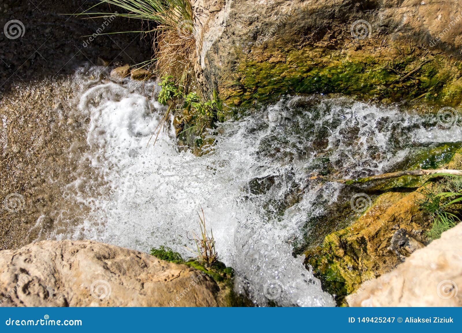 Mountain Stream, Waterfall, View from Above. Stock Image - Image of ...