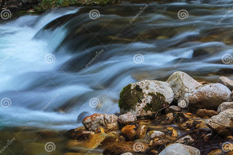 Mountain Stream and Waterfalls in the Forest in Spring Stock Image ...