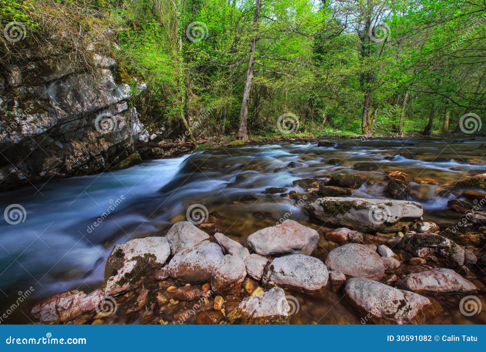 Mountain Stream and Waterfalls in the Forest in Spring Stock Photo ...