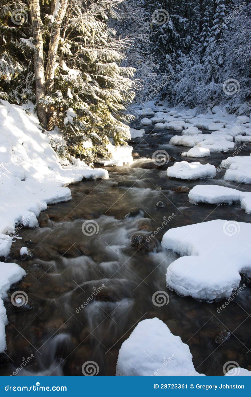 Mountain stream in winter. stock image. Image of snowy - 28723361