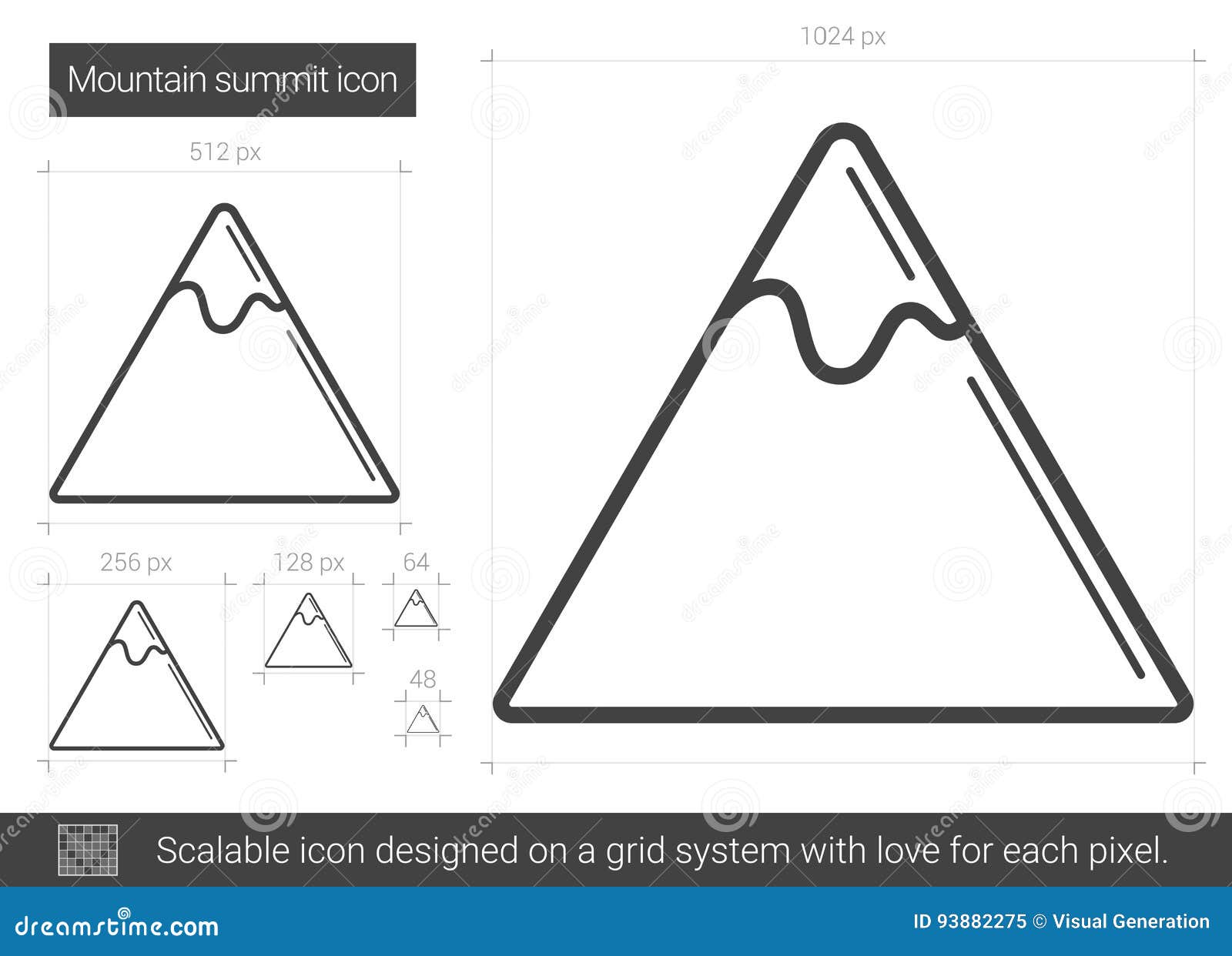 Mountain summit line icon. stock vector. Illustration of drawing - 93882275