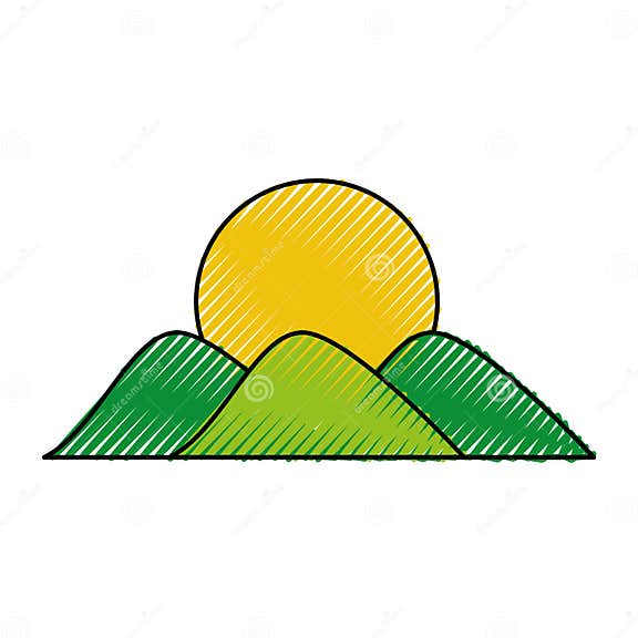 Mountain with sun drawing stock vector. Illustration of stylized - 92758131