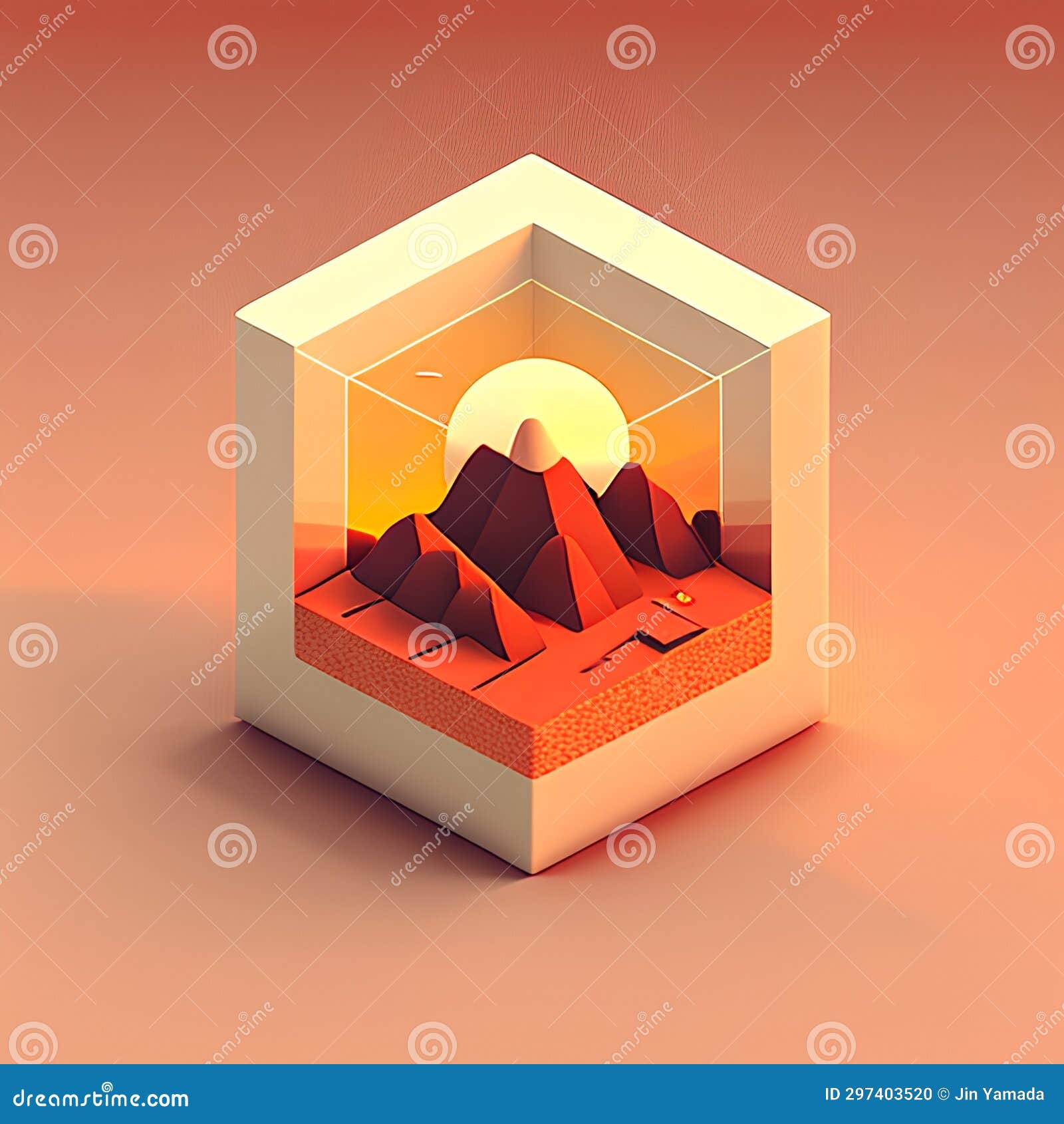 Mountain and Sun in Isometric Cube. 3D Illustration Stock Photo - Image ...