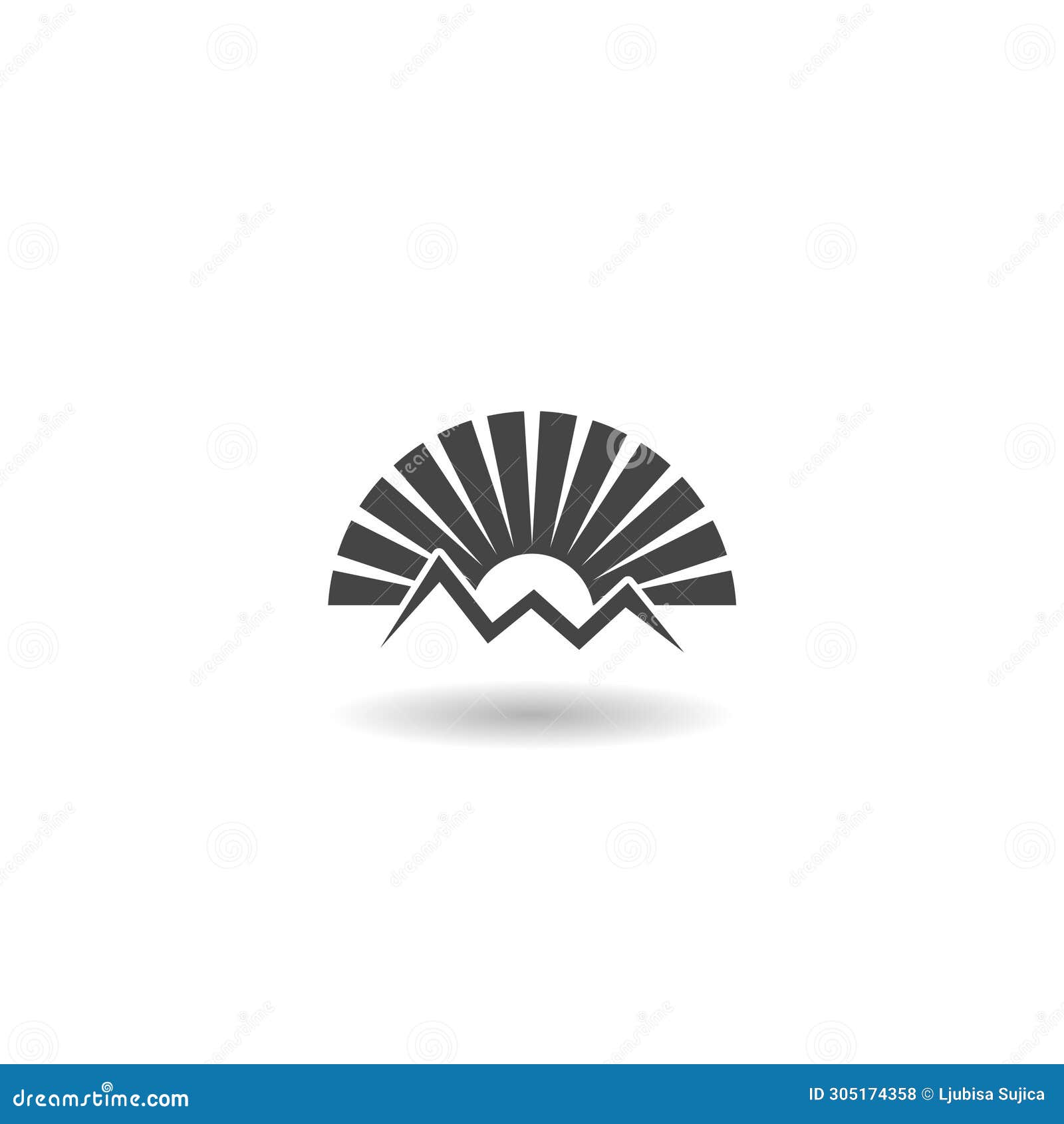 Mountain Sun Logo Icon with Shadow Stock Illustration - Illustration of ...