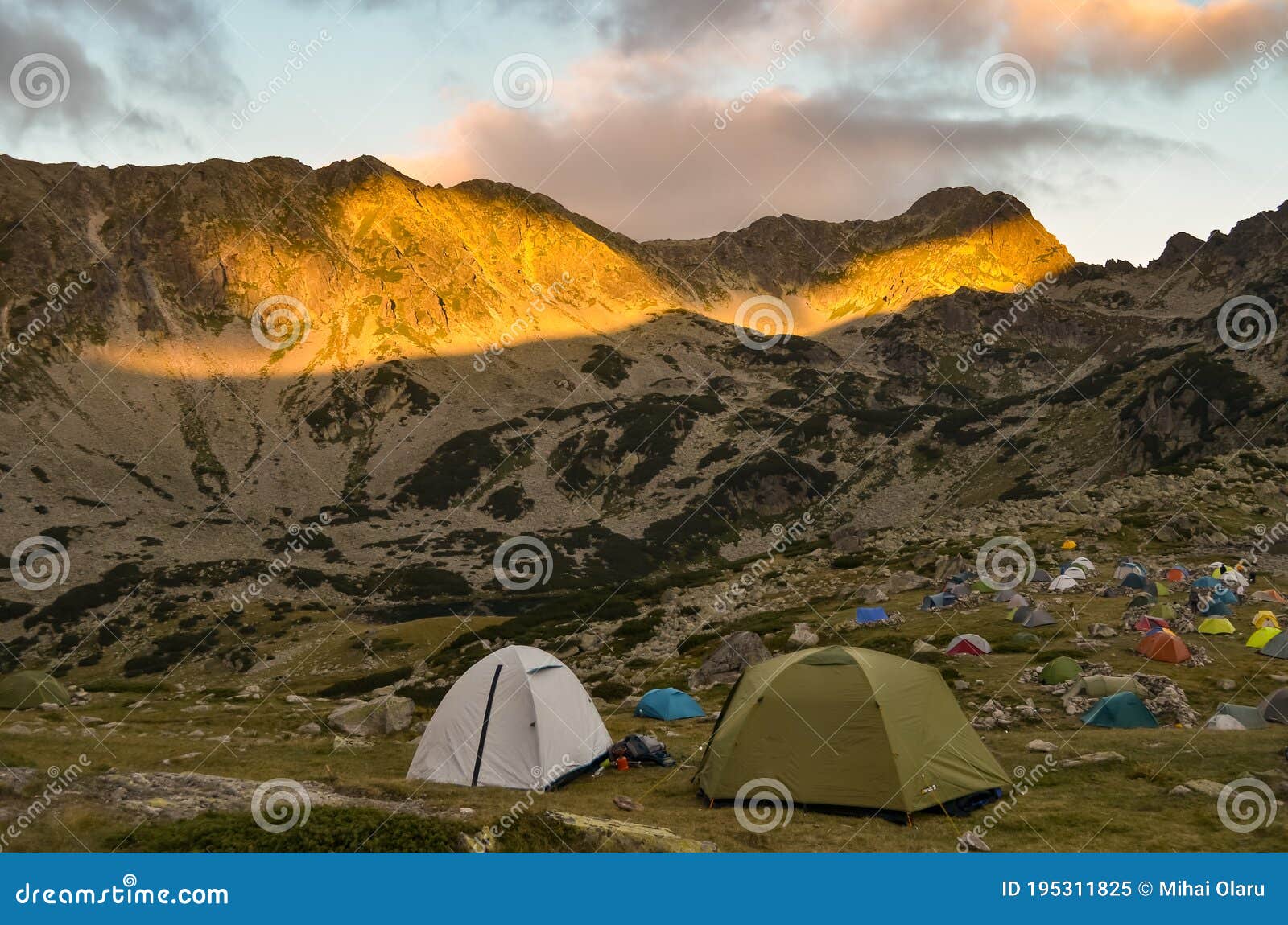 Mountain at Sunrise with Camping Panoramic View Stock Image - Image of ...