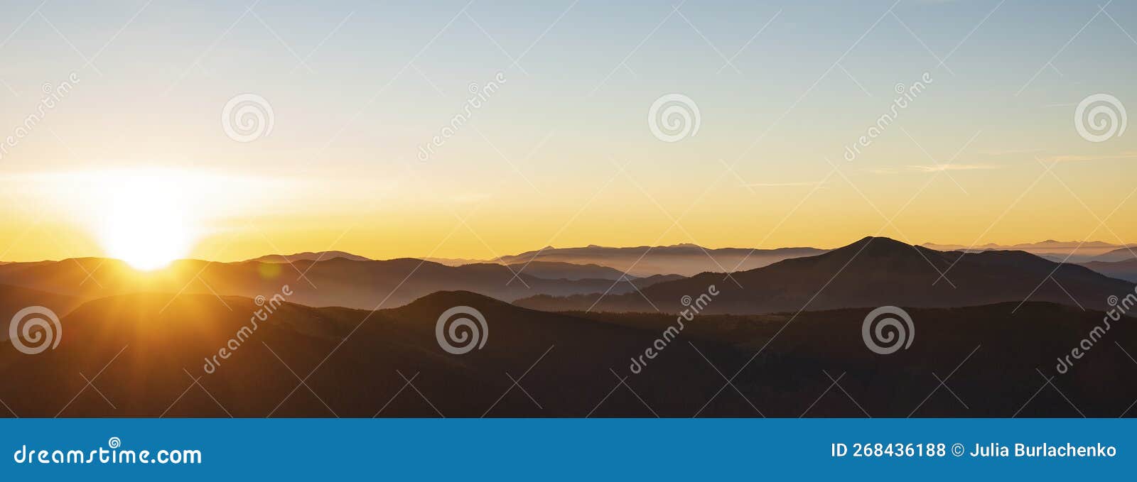 Mountain sunrise header stock photo. Image of blue, panorama - 268436188