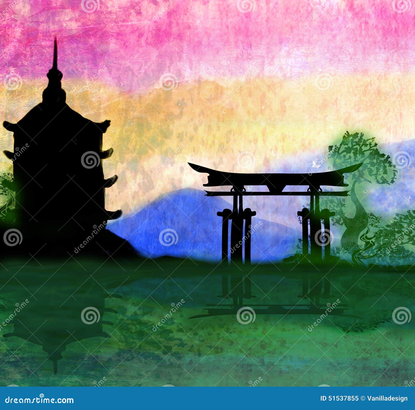 Mountain Sunrise in Japan stock illustration. Illustration of culture ...