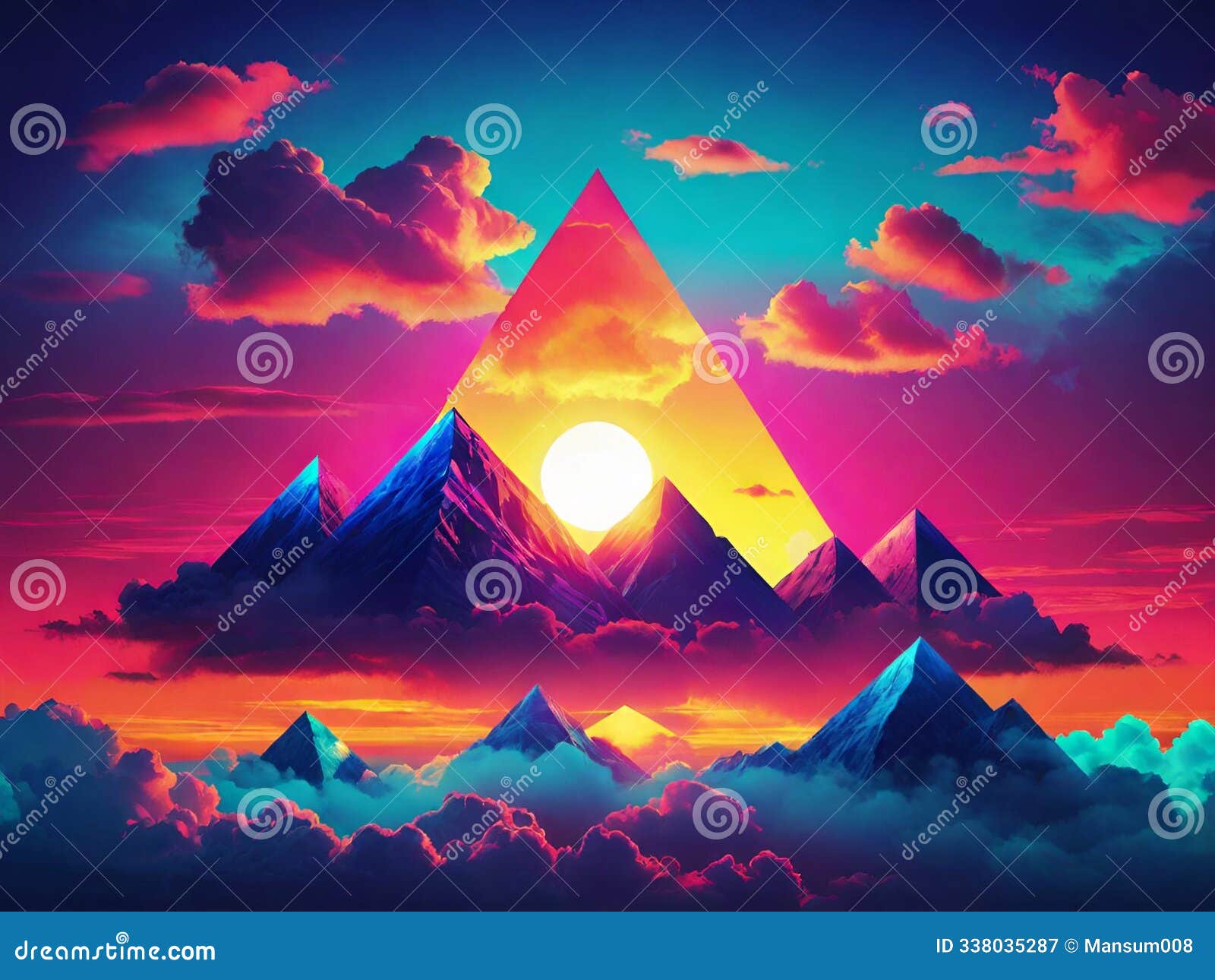 Mountain with Sunset and Clouds with Triangle Shape Stock Illustration ...