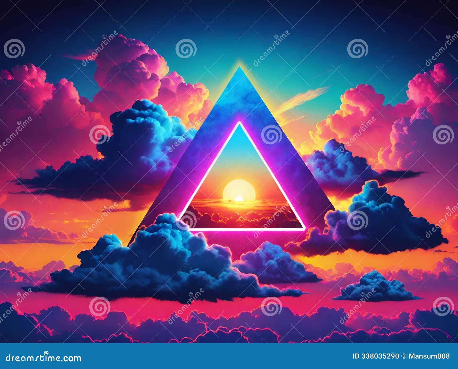 Mountain with Sunset and Clouds with Triangle Shape Stock Illustration ...