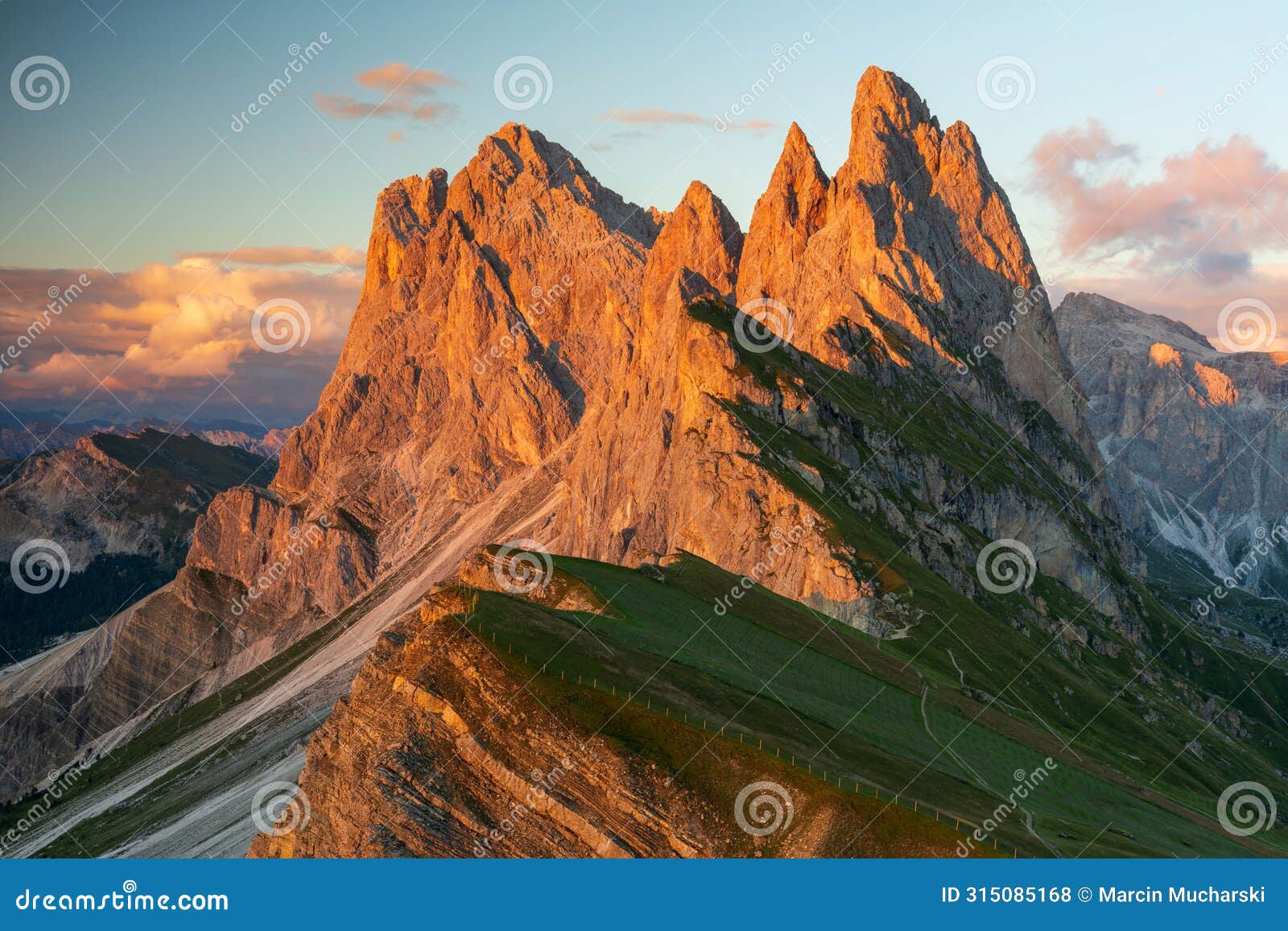Mountain at Sunset Colors. Dolomites Mountains, Italy. Stock Photo ...