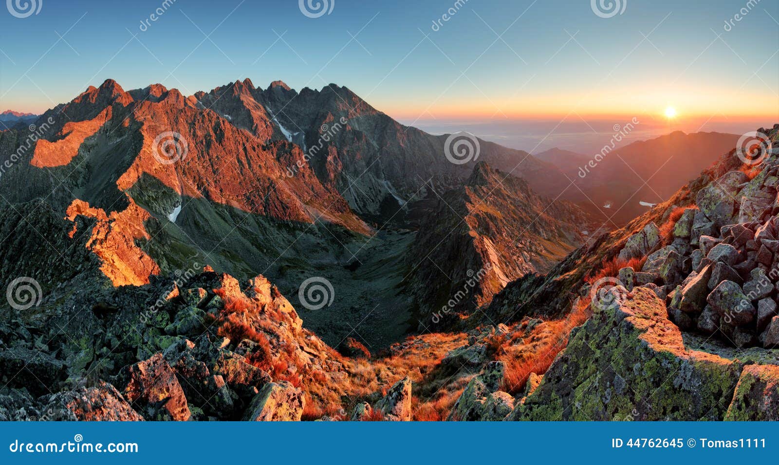 Mountain Sunset Panorama from Peak - Slovakia Tatras Stock Image ...