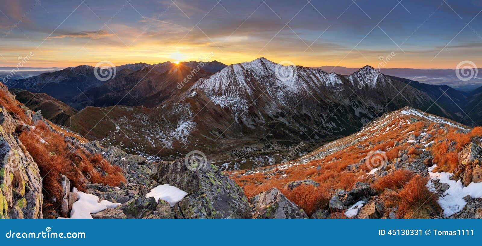 Mountain Sunset Panorama in West Tatras Stock Image - Image of high ...