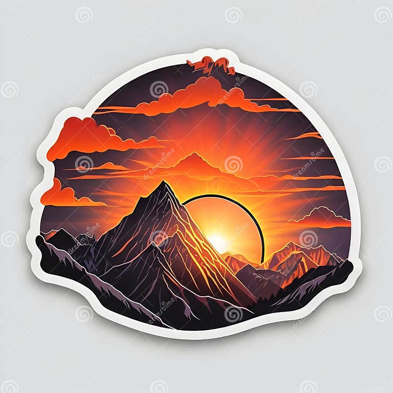 Mountain Sunset Sticker on White Background Stock Illustration ...