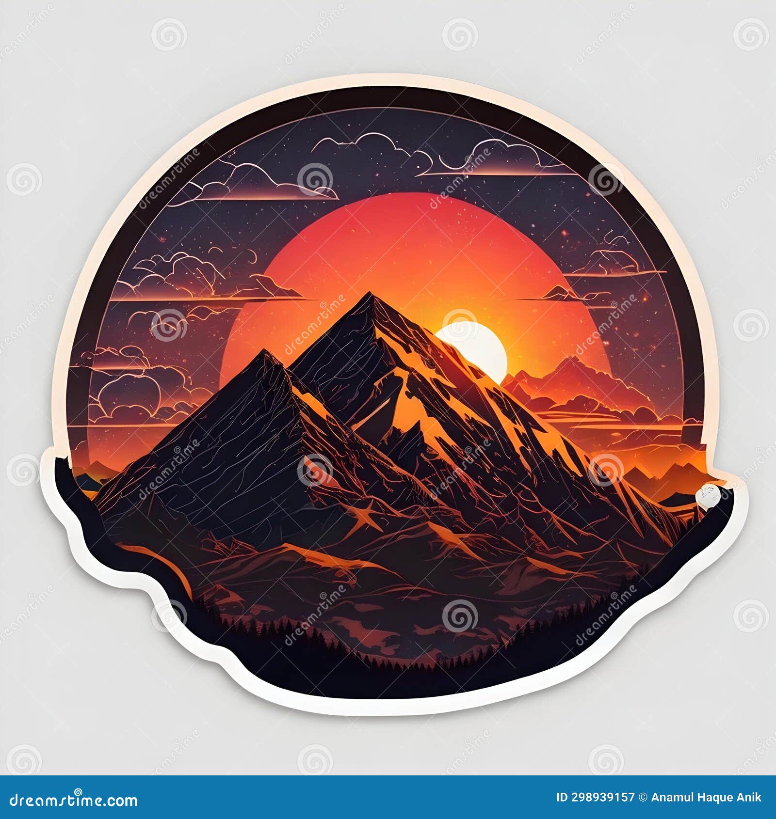 Mountain Sunset Sticker on White Background Stock Illustration ...
