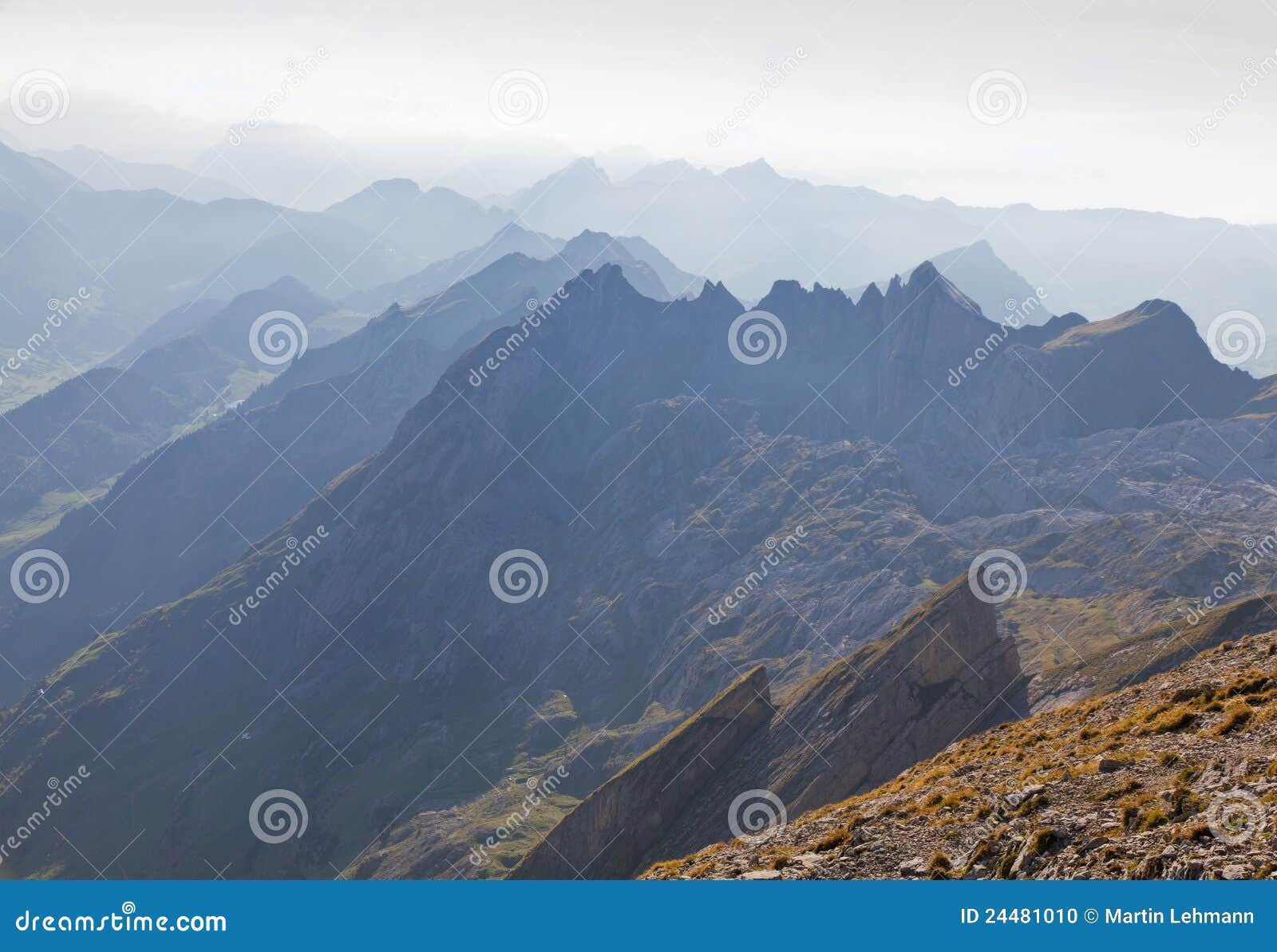 Mountain Top in Mist Veil, Switzerland Stock Photo - Image of quiet ...