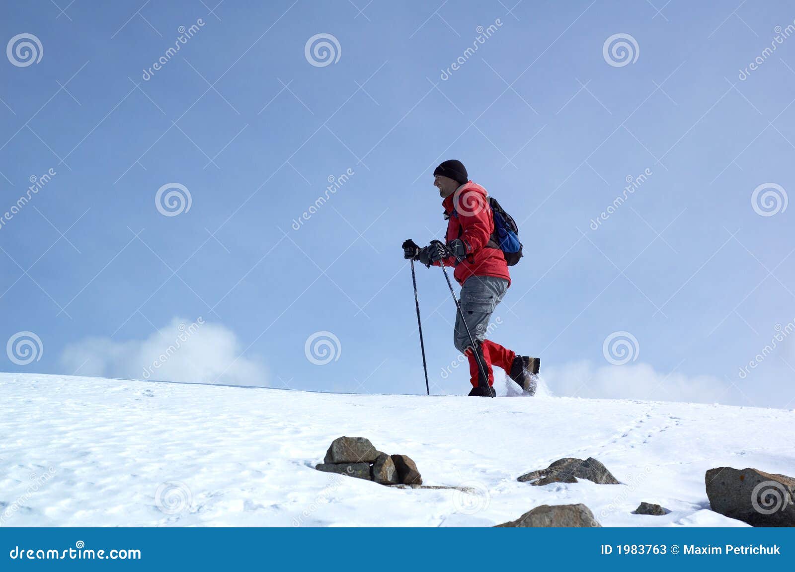 Mountain Tourist on Snow Slope Stock Image - Image of person, location ...