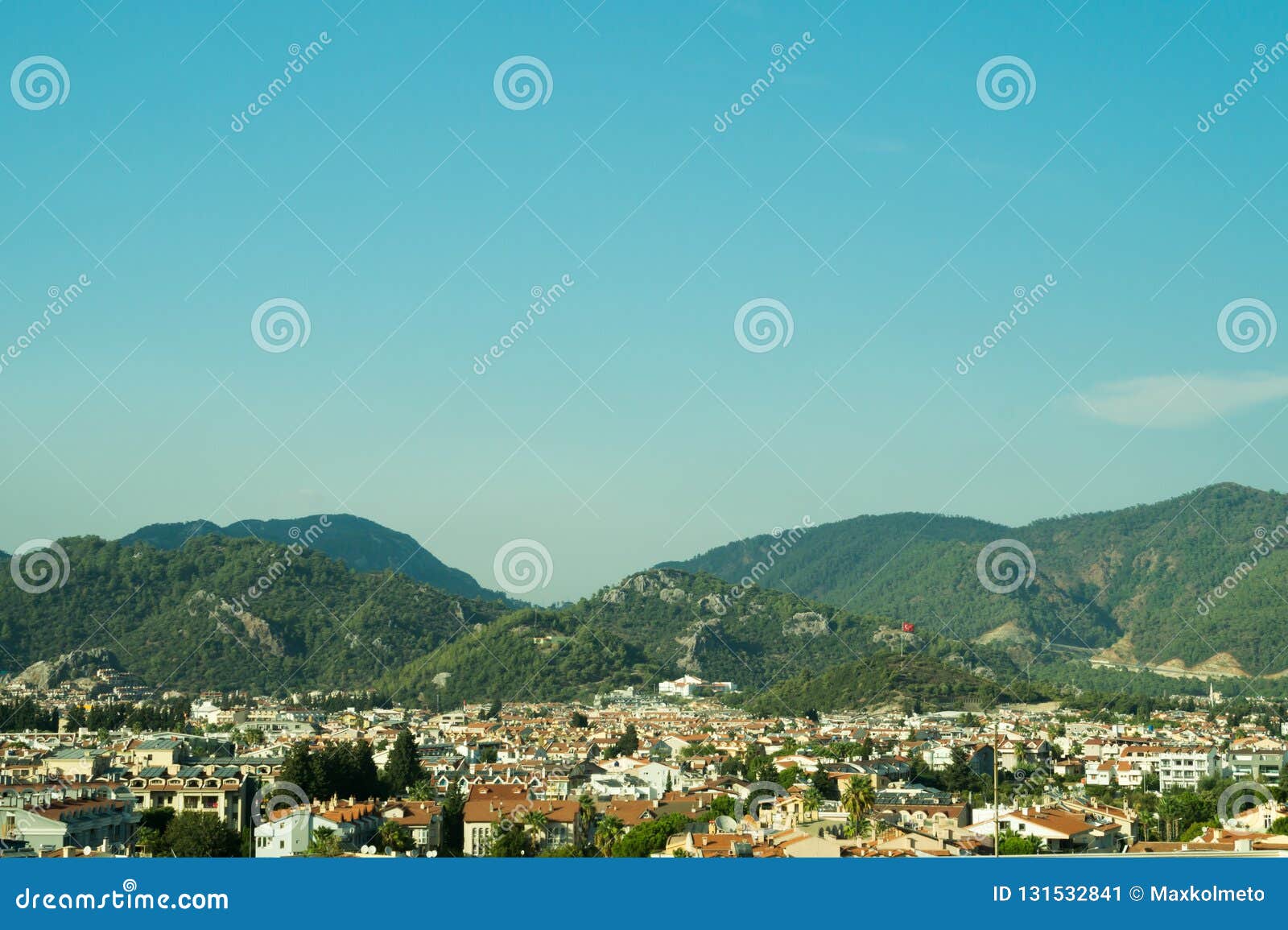 Mountain Town Panoramic View. Landscape with a City between the Hills ...