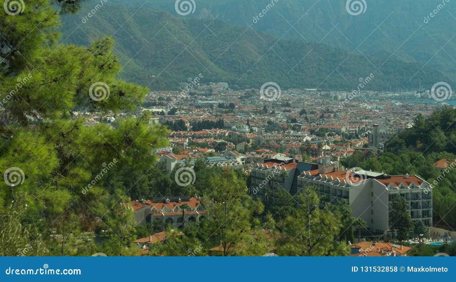 Mountain Town Panoramic View. Landscape with a City between the Hills ...