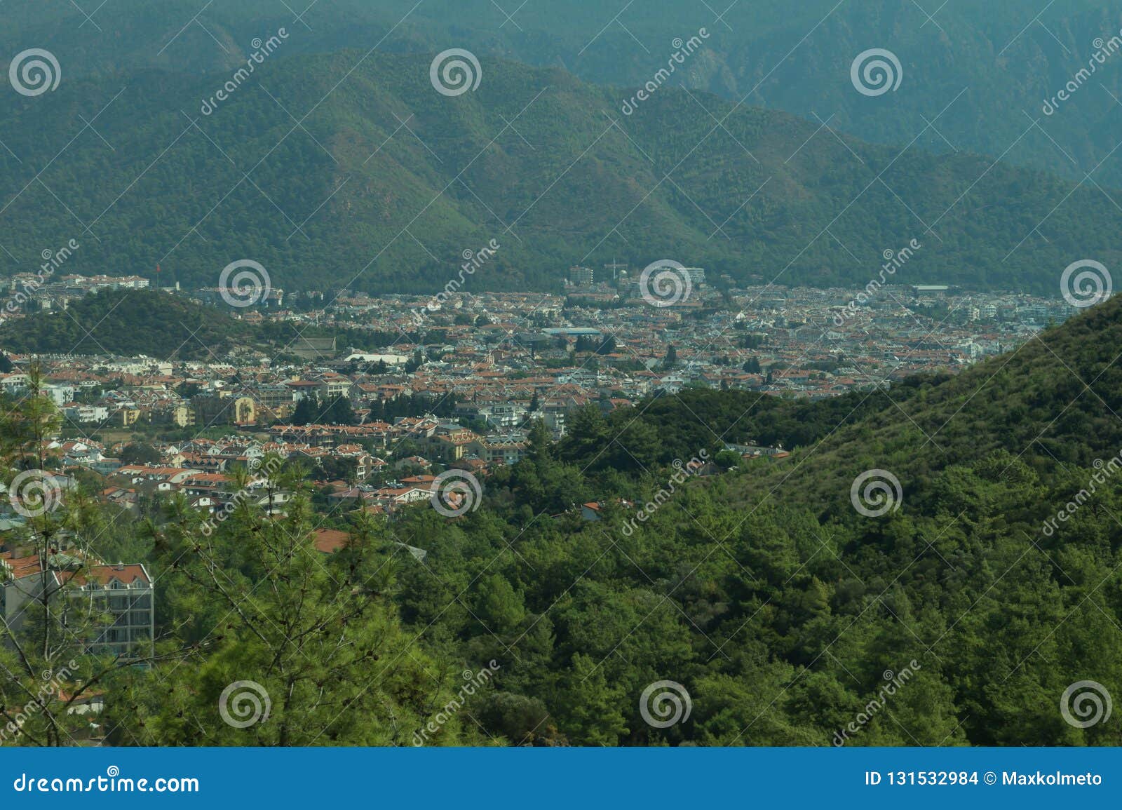 Mountain Town Panoramic View. Landscape with a City between the Hills ...