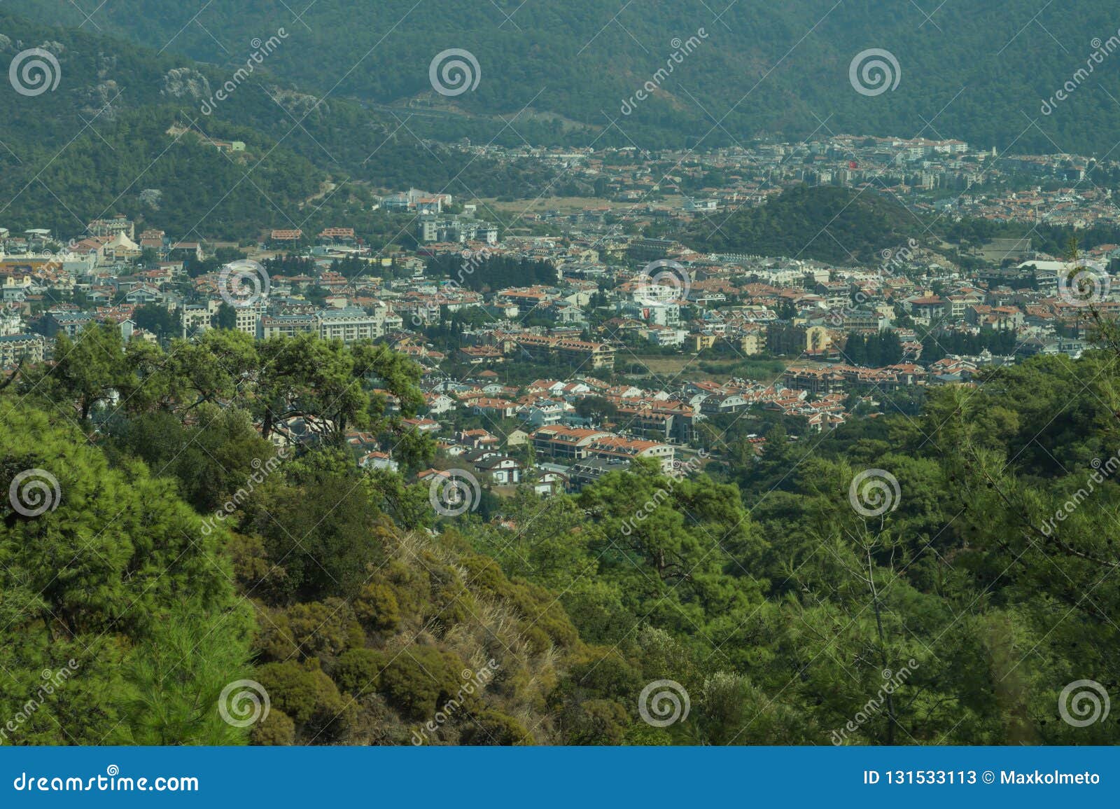 Mountain Town Panoramic View. Landscape with a City between the Hills ...