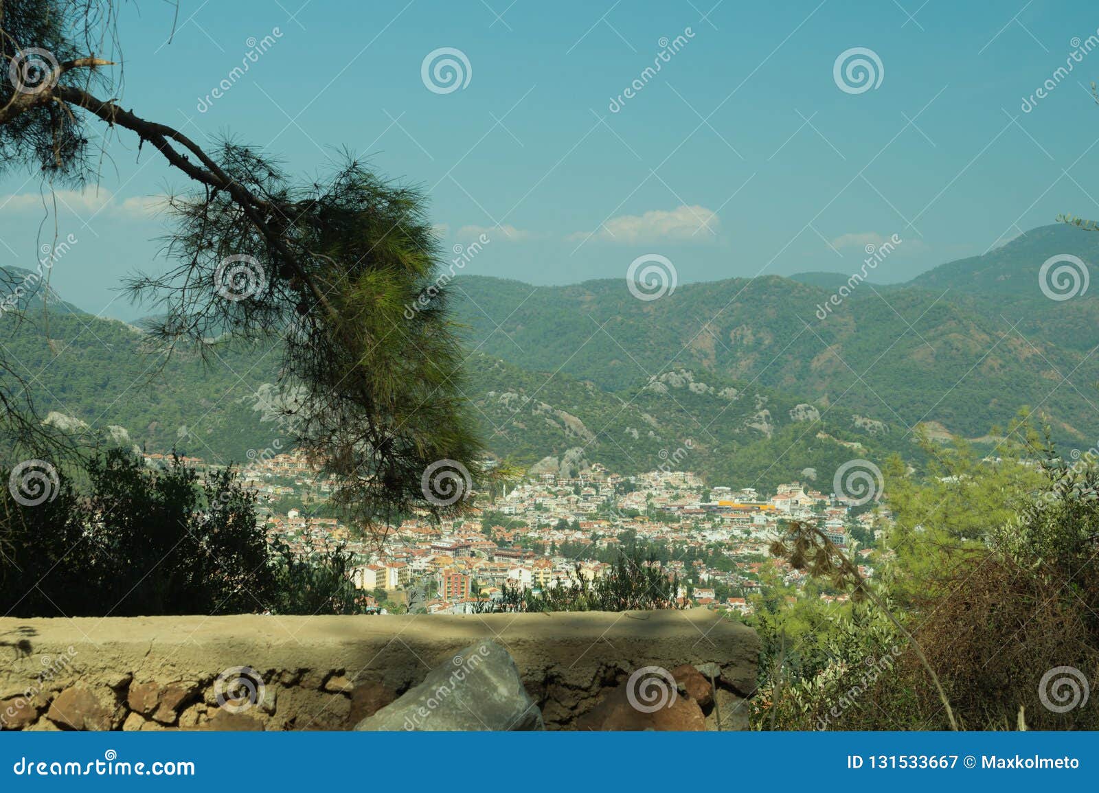 Mountain Town Panoramic View. Landscape with a City between the Hills ...