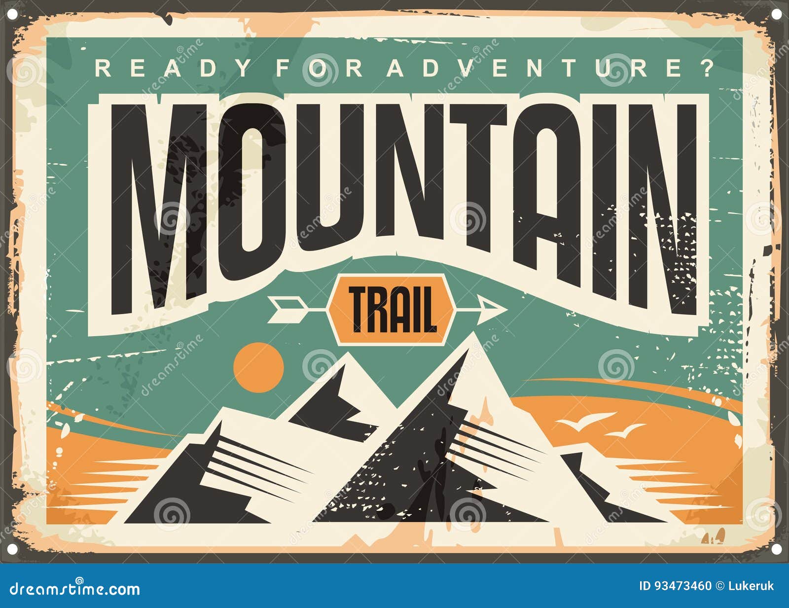 Mountain Trail Retro Sign Board Stock Vector - Illustration of activity ...