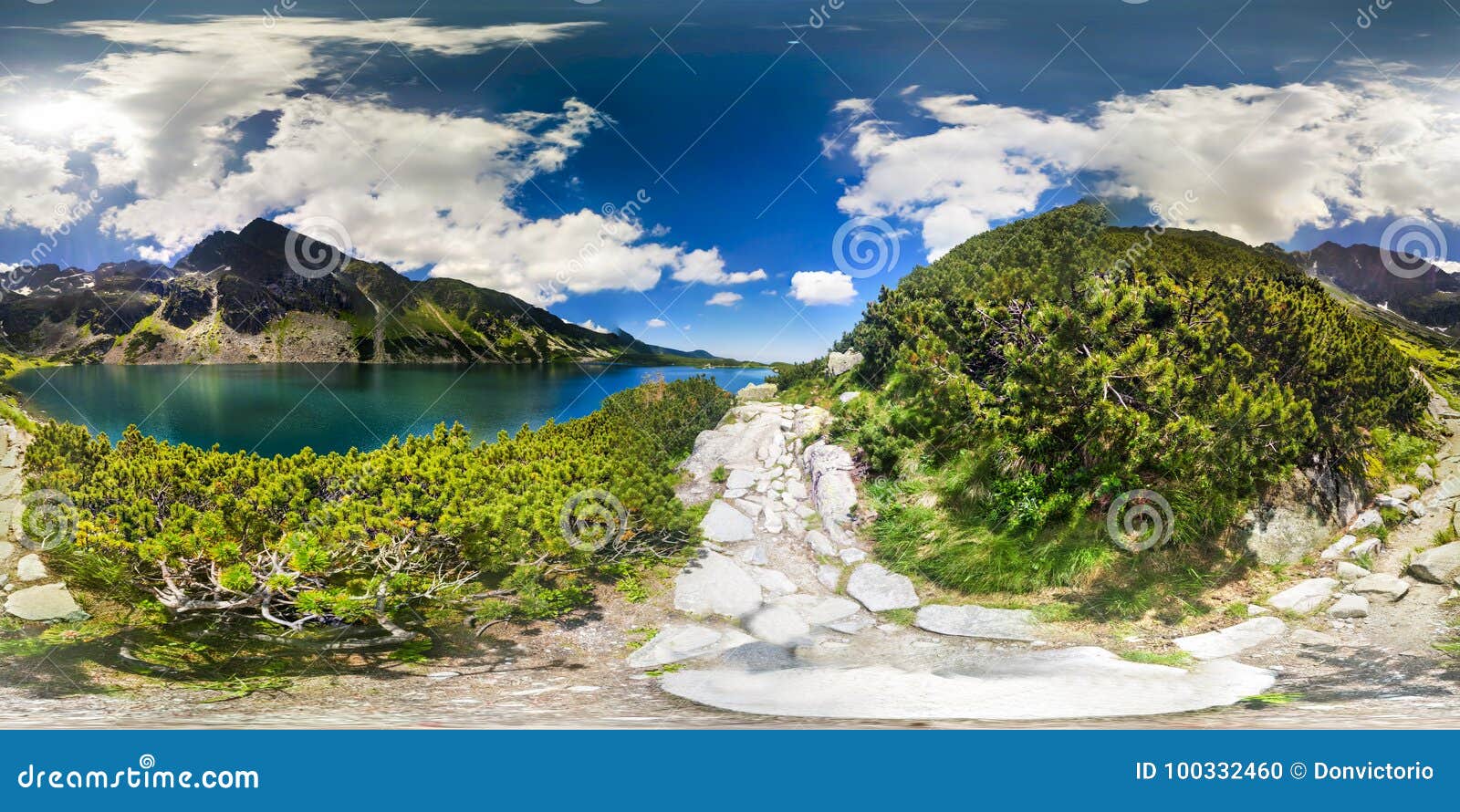 Mountain Trail and Lake in 360 Virtual Reality View Stock Photo - Image ...