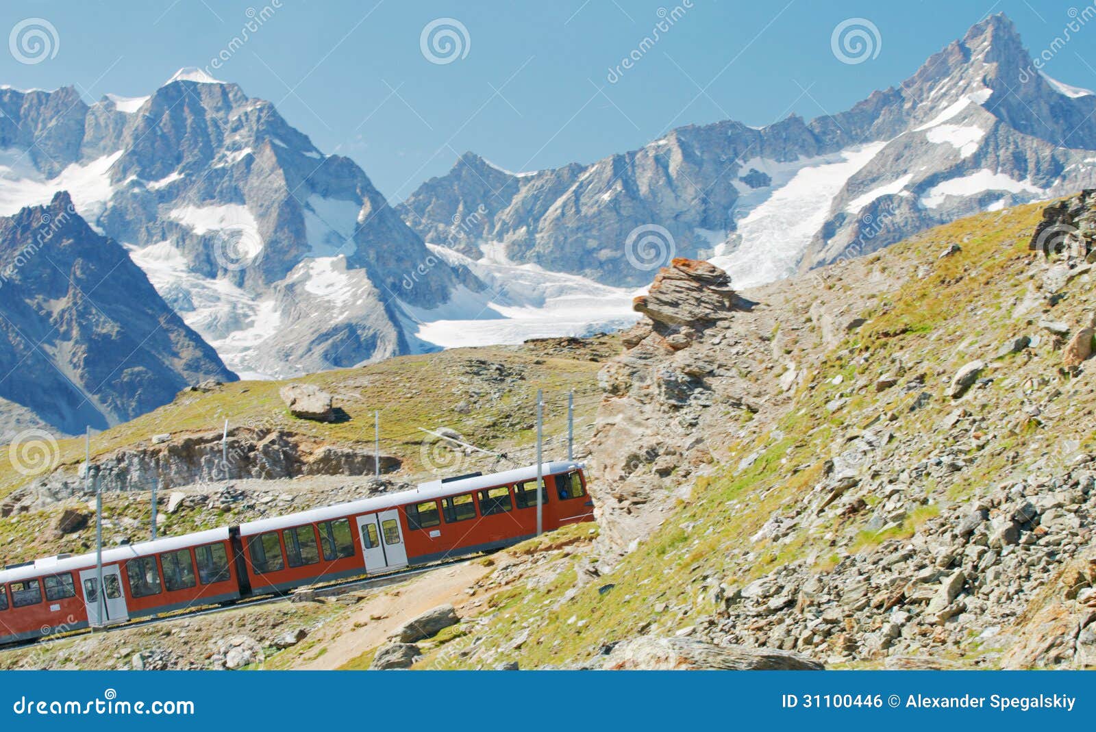 The Mountain Train From Zermatt Up To Gornergrat. The Gornergrat Bahn ...