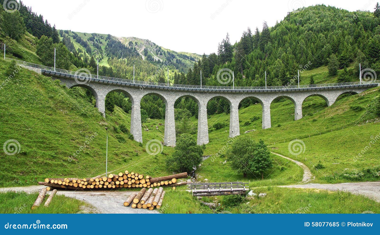 Mountain Train Viaduct in the Swiss Alps. Stock Image - Image of ...