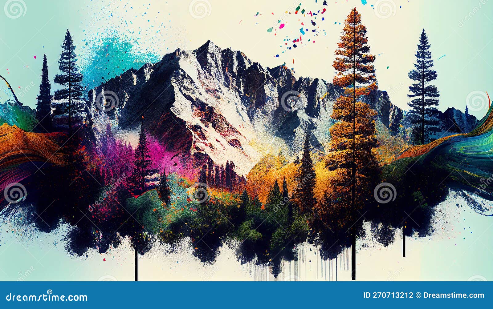 Mountain and Trees Abstract Art, Generative AI Stock Illustration ...