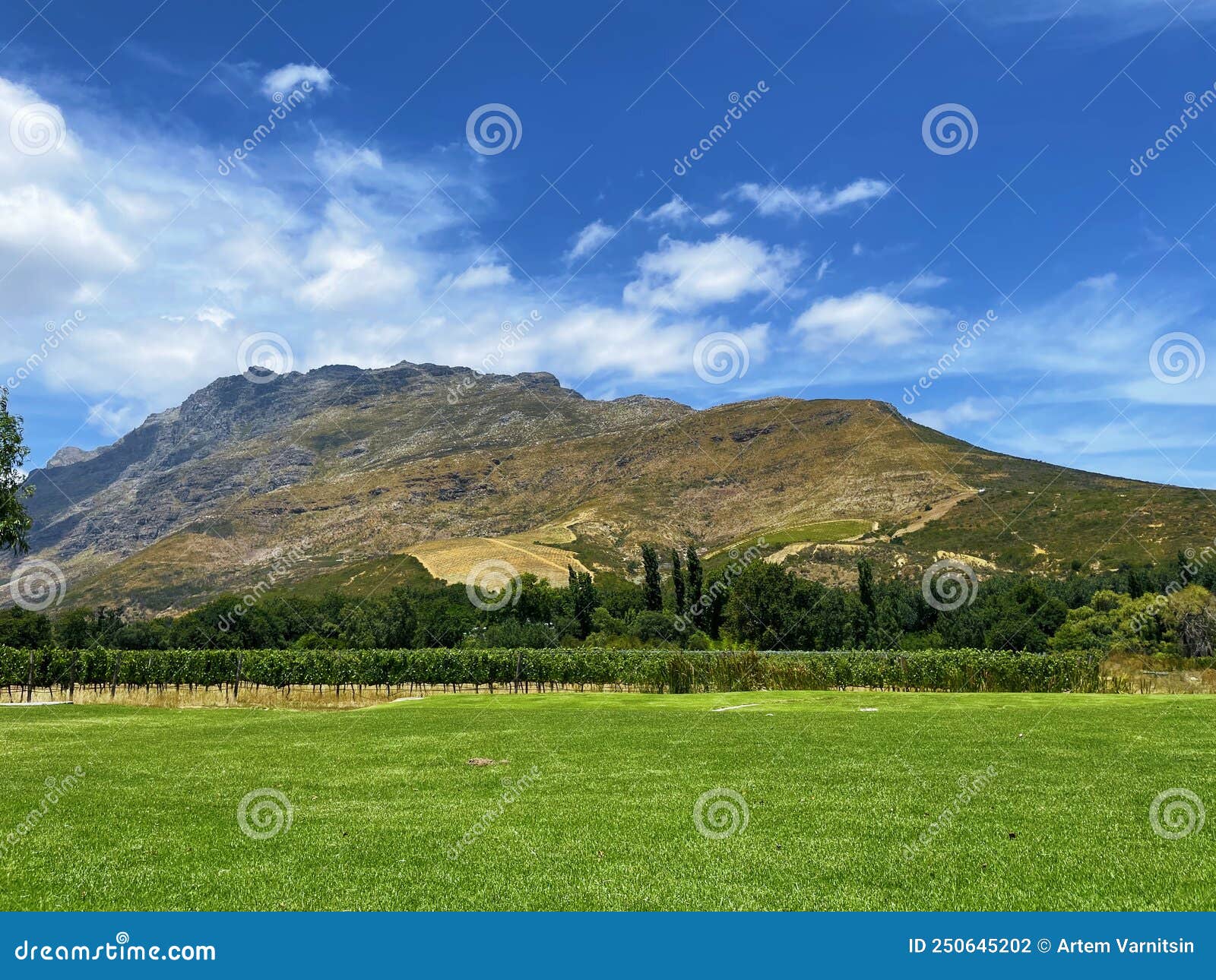 Mountain and Valley with Flat Field in Front Stock Photo - Image of ...