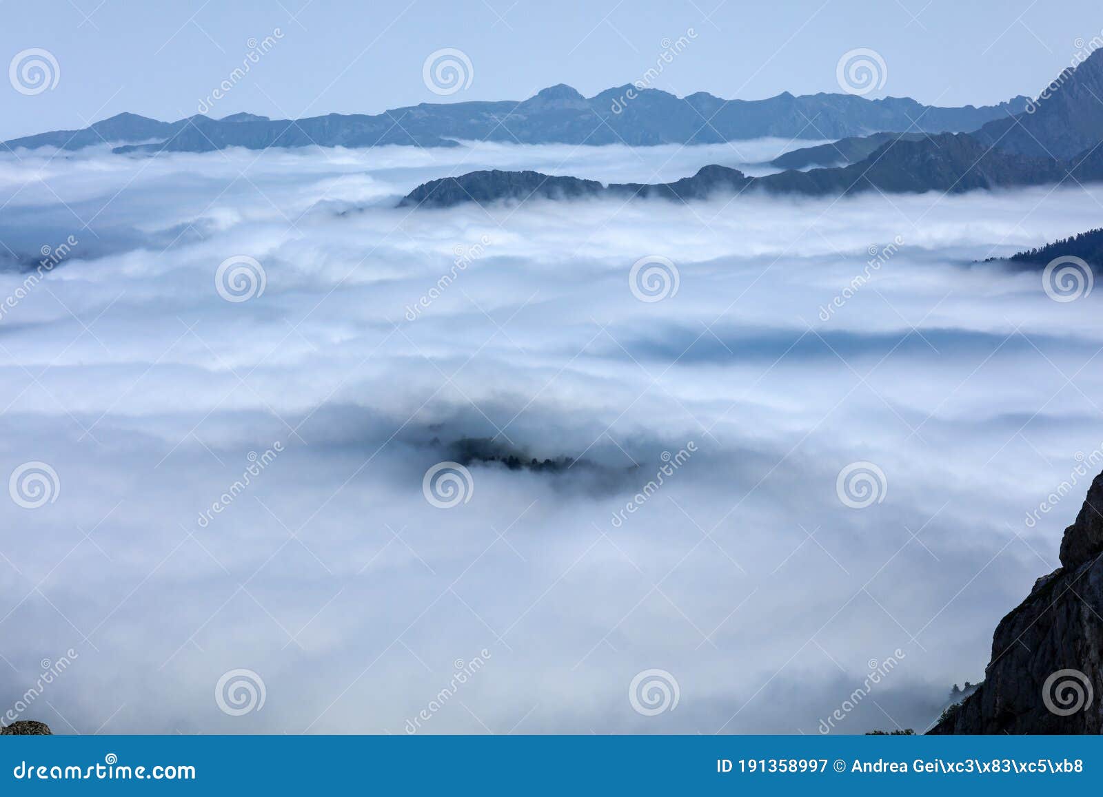 Mountain and Valley in the Fog Stock Image - Image of holiday, alpine ...
