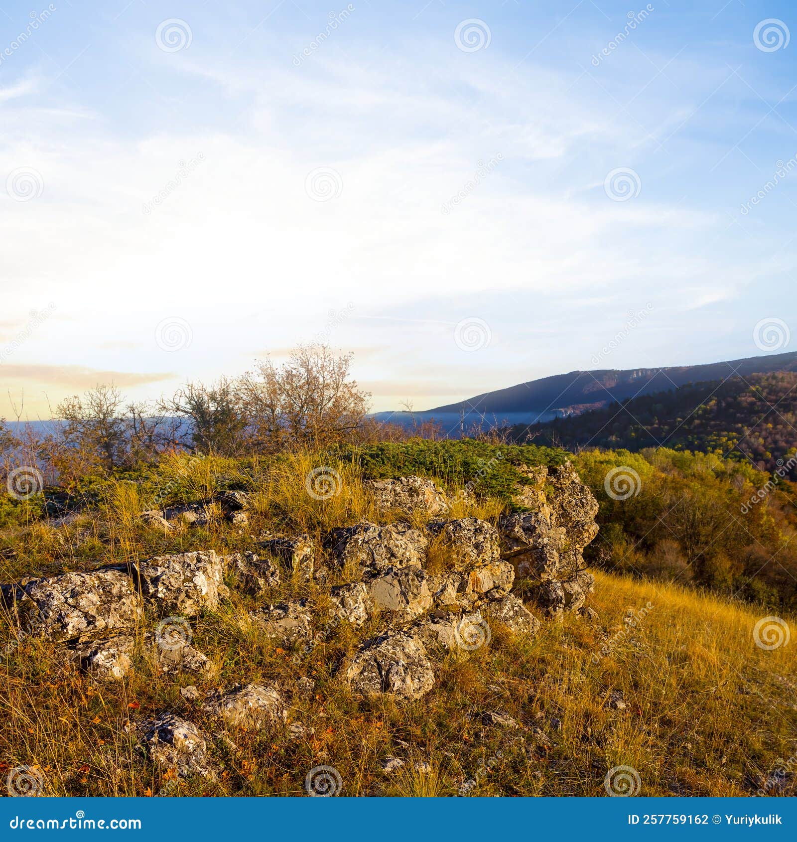 Mountain Valley with Grass Plateau Stock Photo - Image of clouds ...
