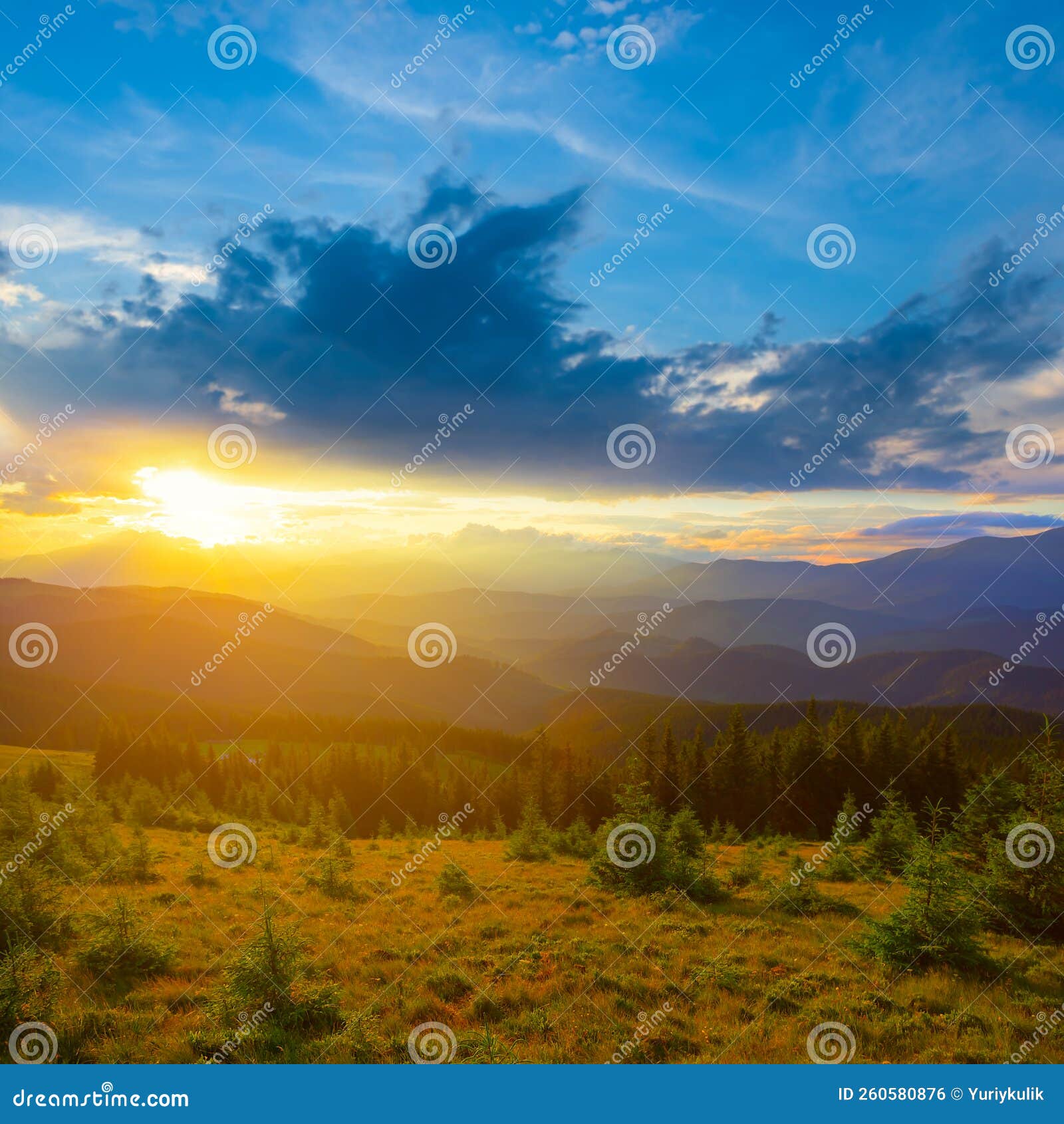 Mountain Valley in Light of Evening Sun Stock Photo - Image of ...