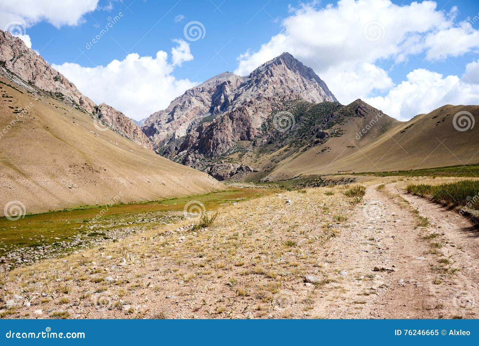 Mountain Valley with a Road in the Area of the Alai Range Stock Image ...