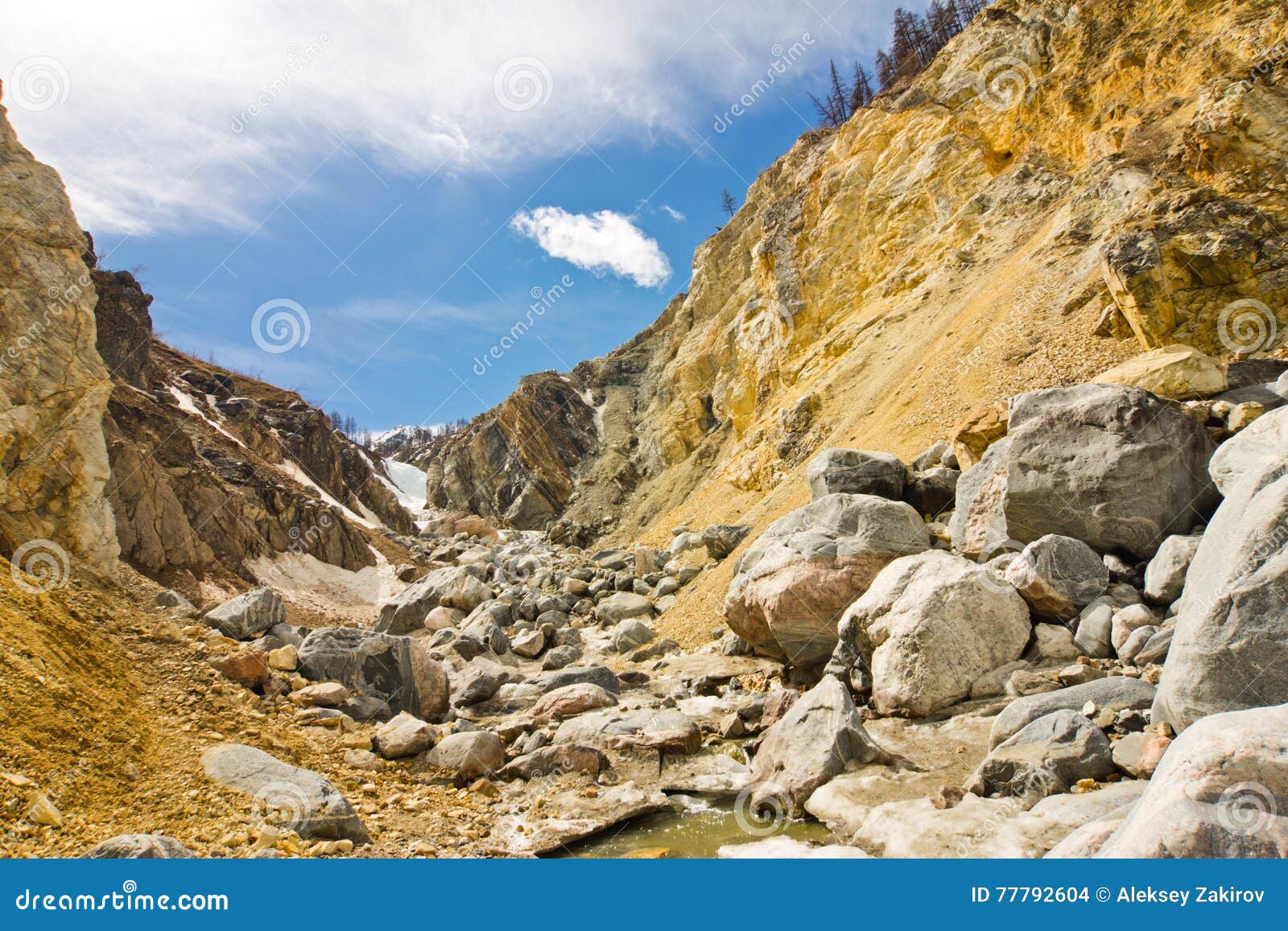Mountain Valley with Rocks and Flowing River in the Eastern Sayan ...