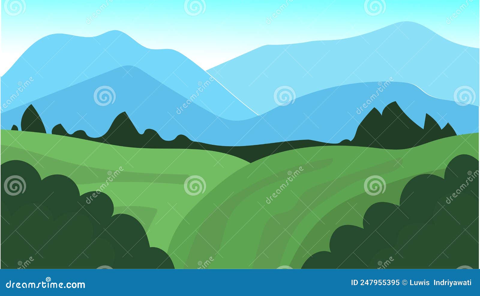 Mountain Valley at Summer Session Background Vector, Flat Design Nature ...