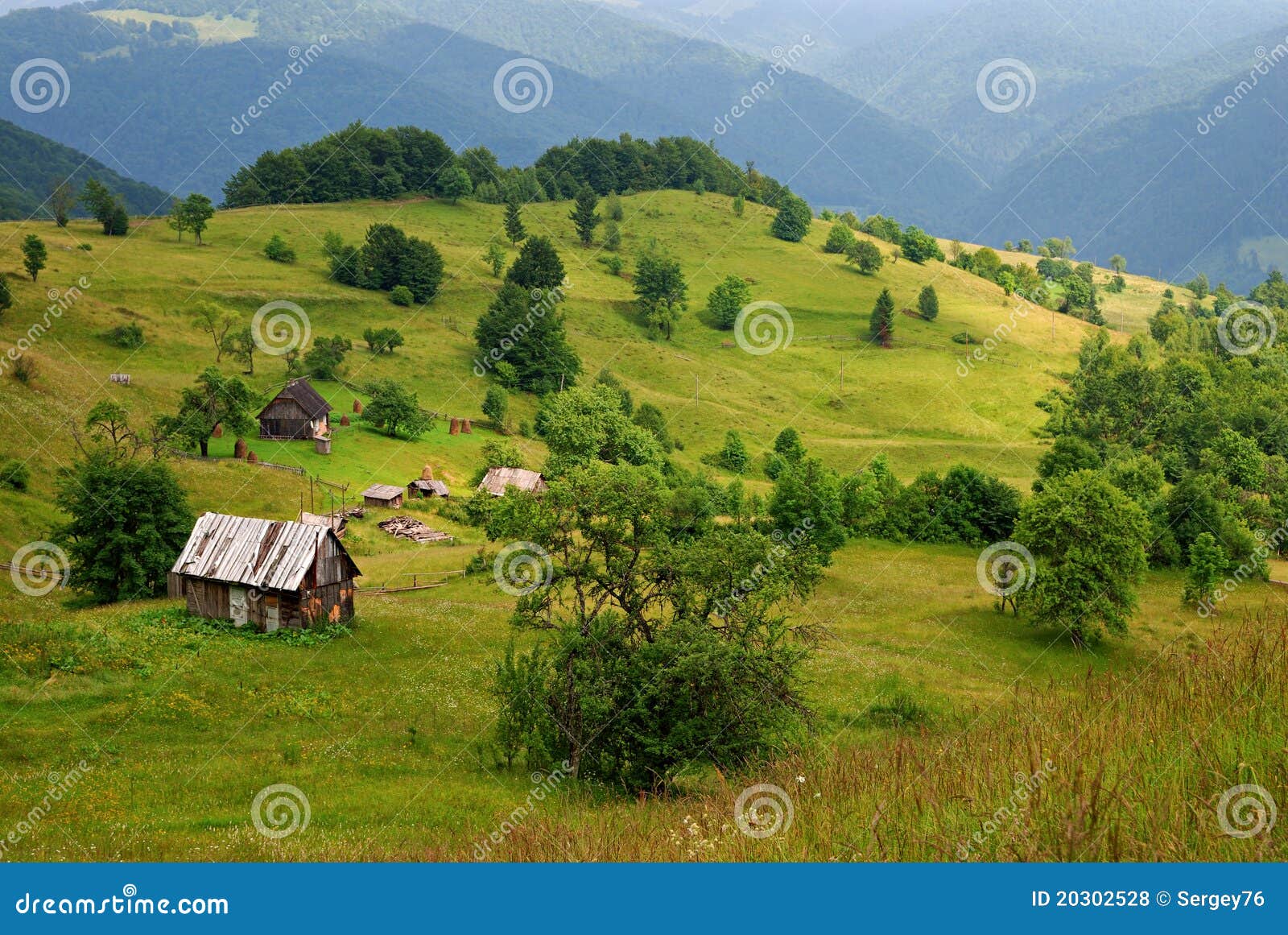 Mountain Valley and Wooden House Stock Photo - Image of nature ...