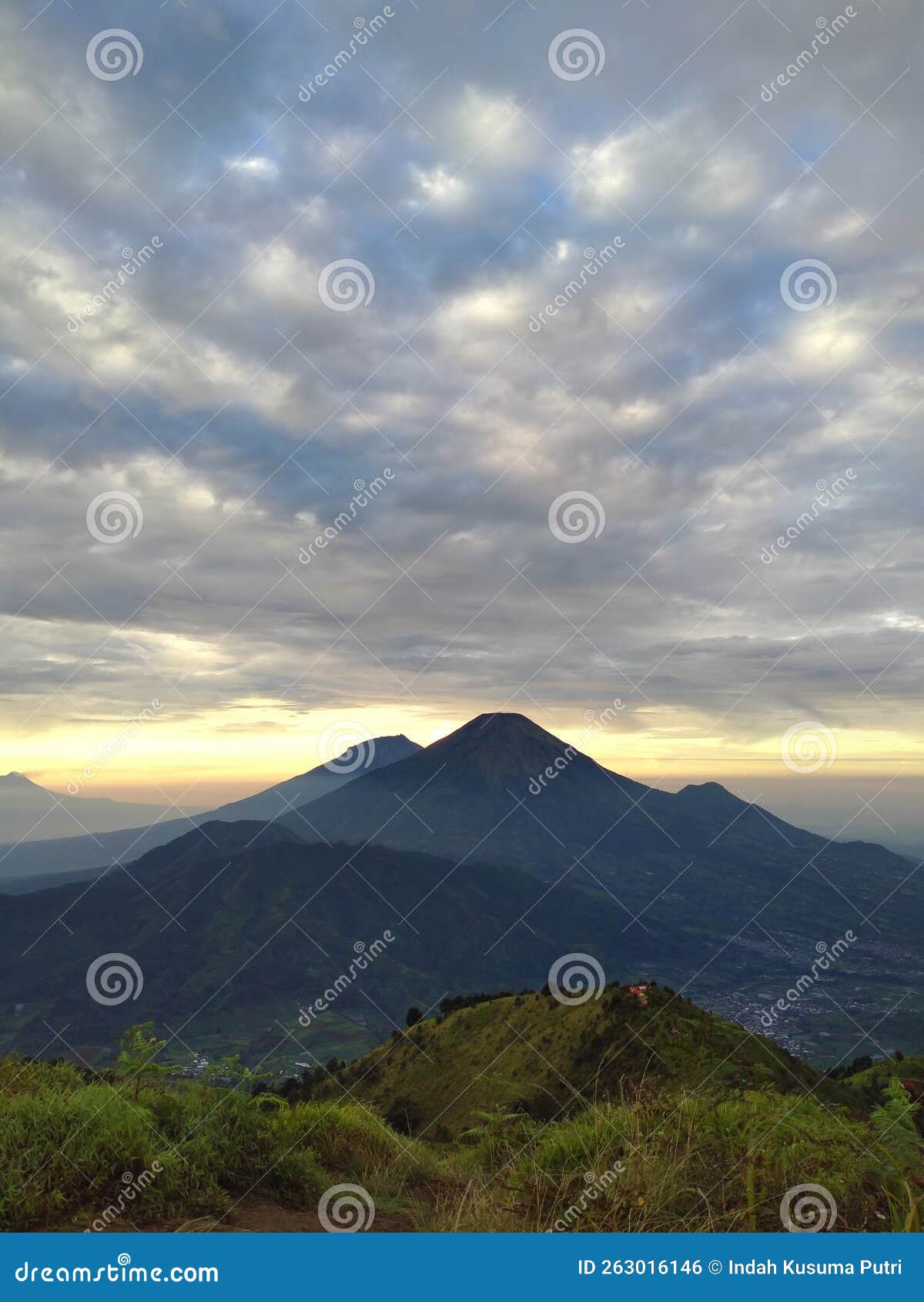 Mountain View Indonesia Central Java Hiking Hikers Prau Scenery Stock ...