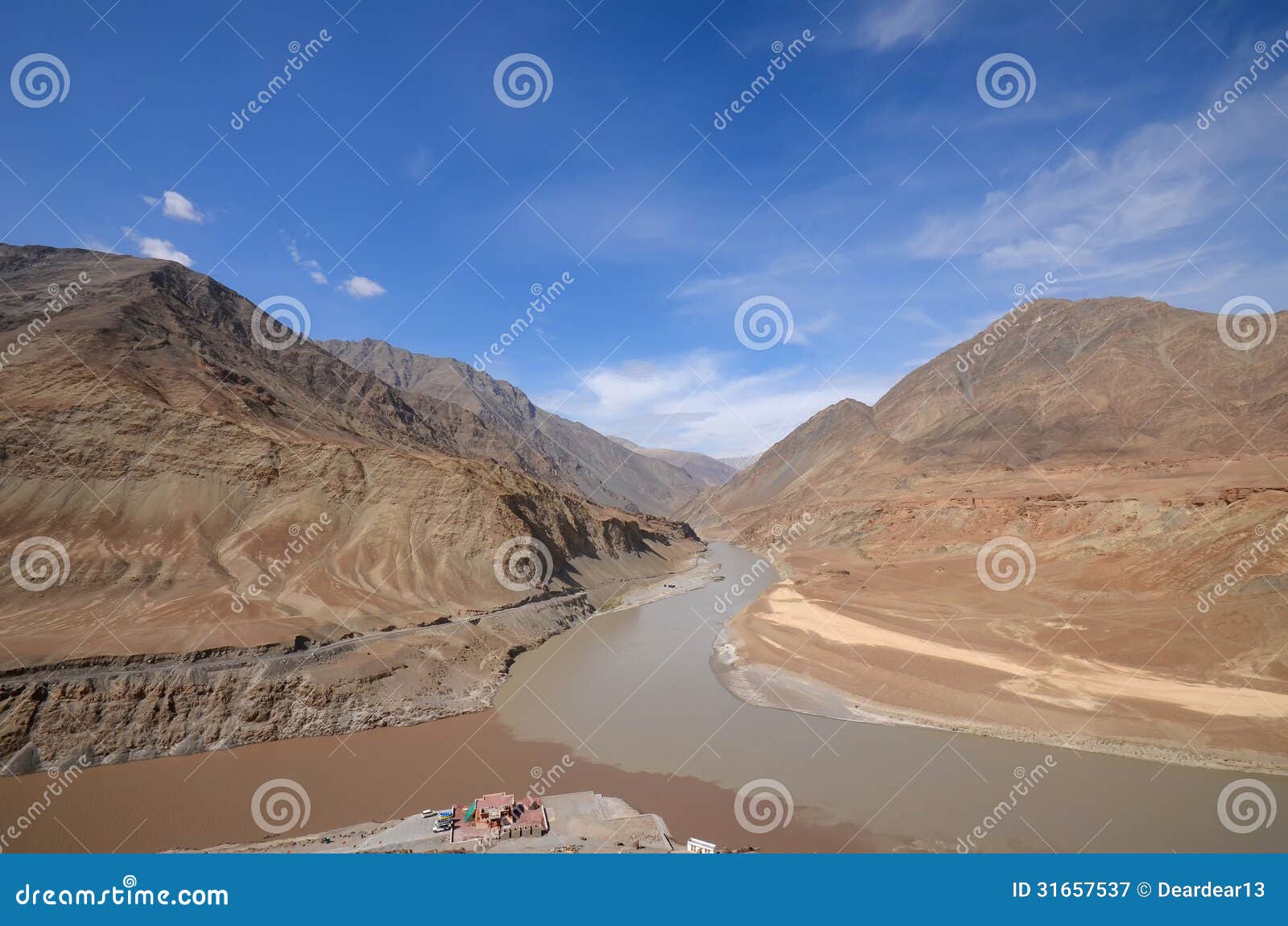 Mountain View, Indus and Zanskar River Confluence Stock Image - Image ...