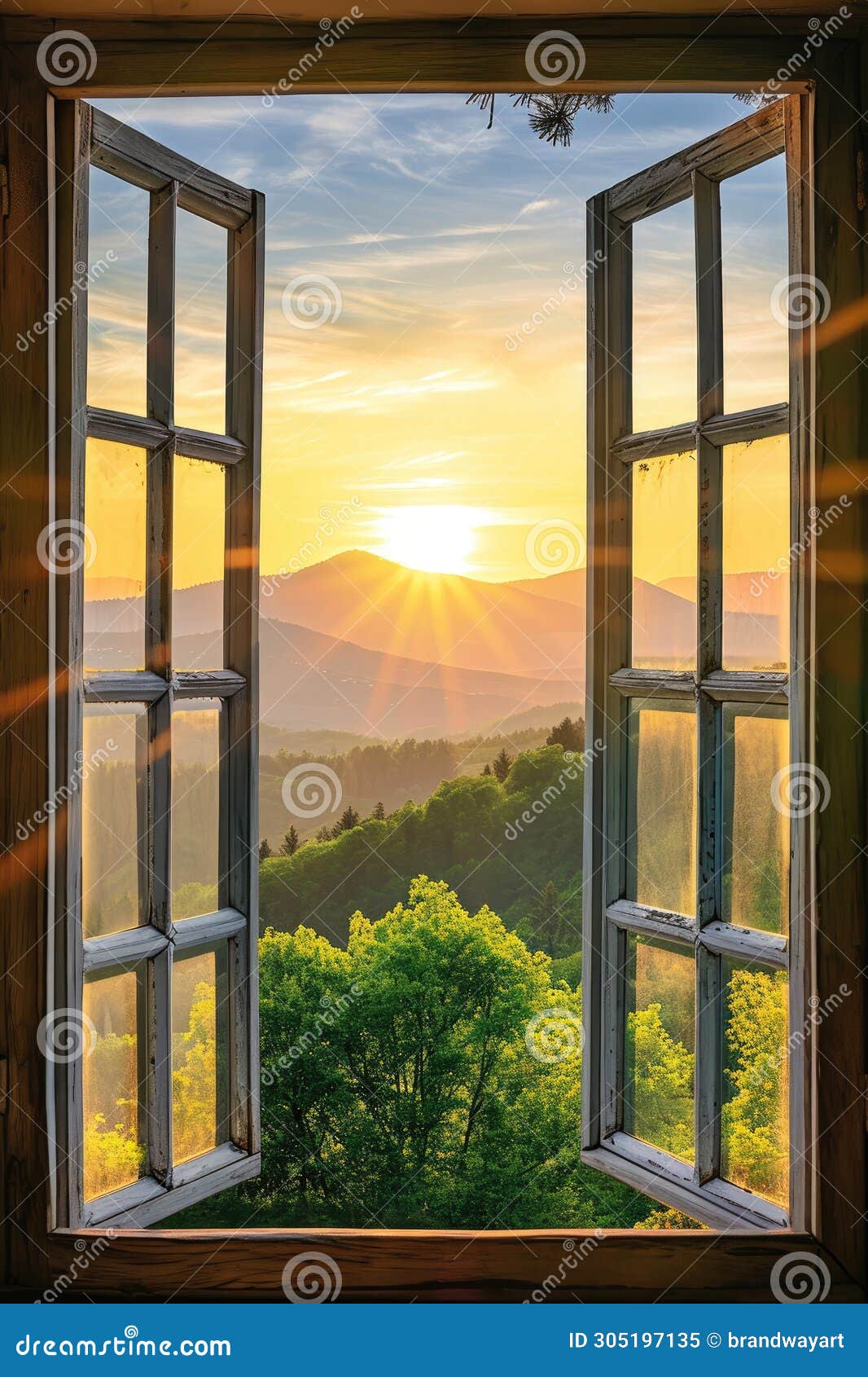 Mountain View through Open Window Stock Illustration - Illustration of ...
