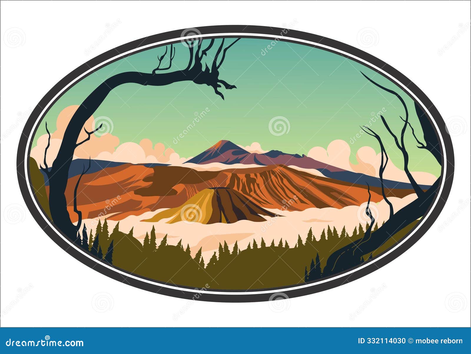 Bromo Mountain Vector Illustration Isolated In White Background Royalty ...