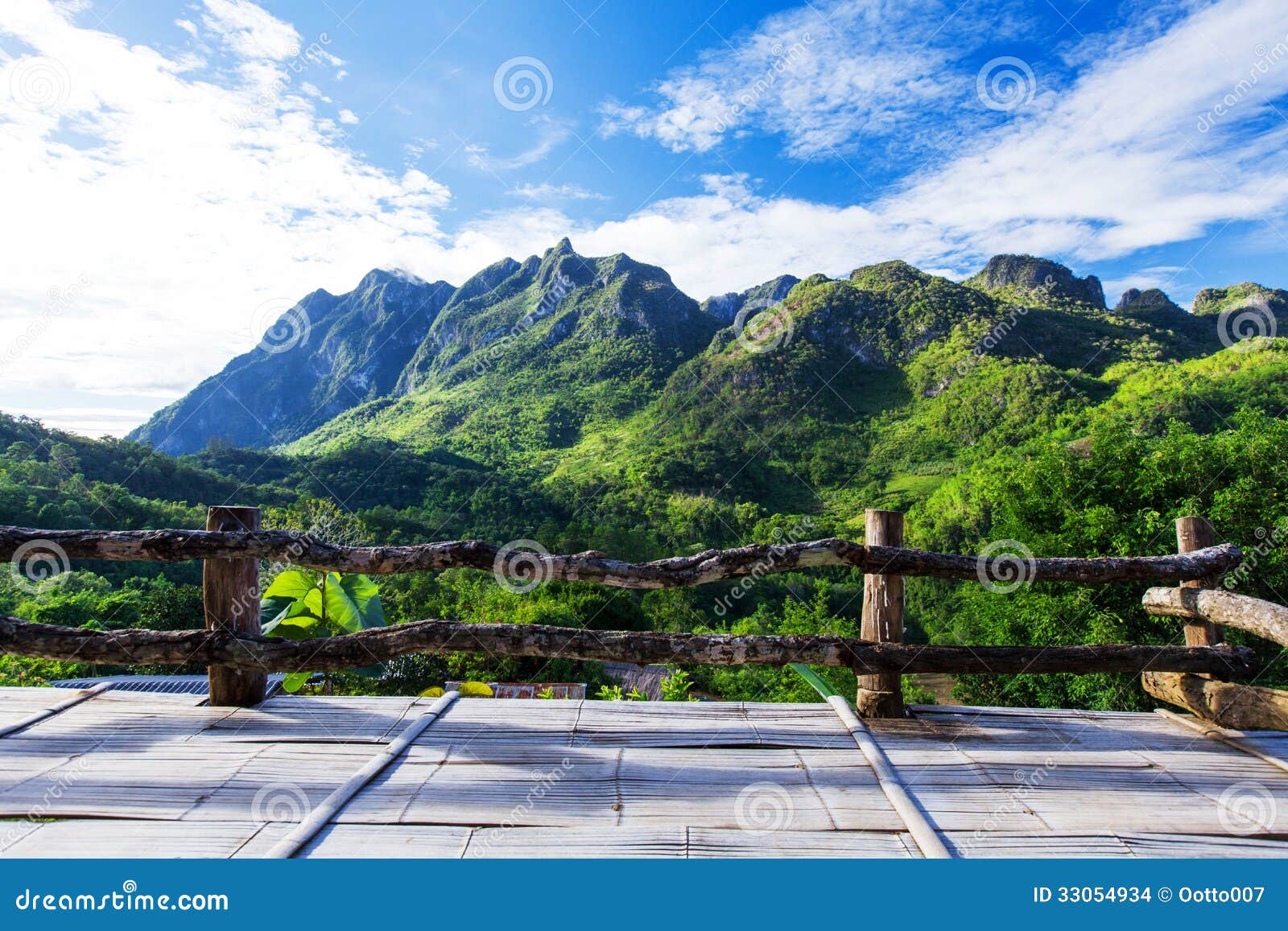Mountain View from Wooden Balcony Stock Photo - Image of colour, color ...