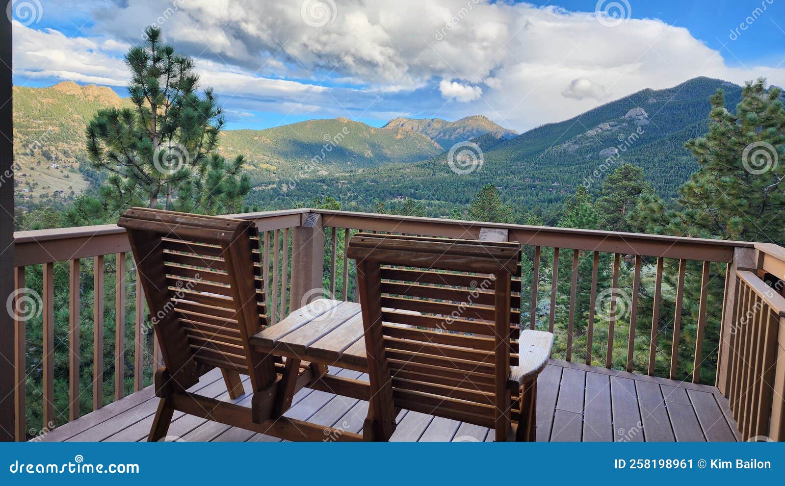 Mountain Views from Wooden Chairs on Deck Stock Image - Image of table ...