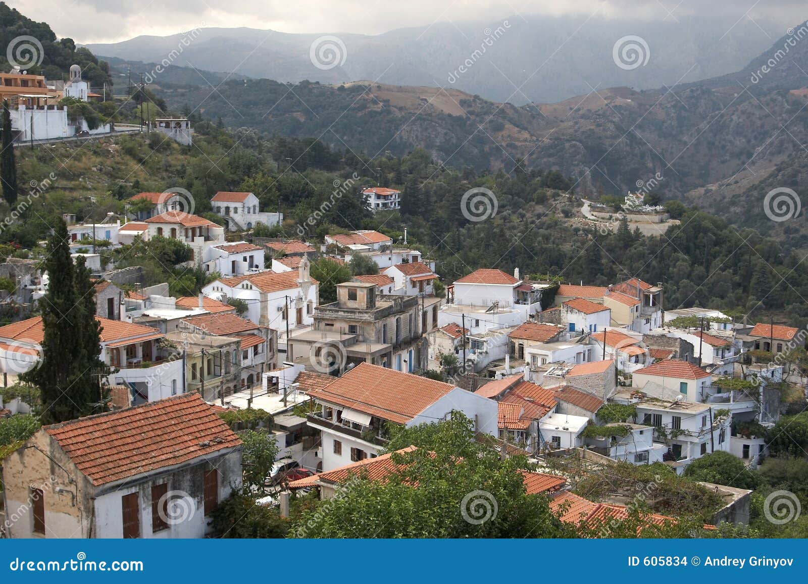 Mountain Village, Crete, Greece Stock Photo - Image of community, blue ...