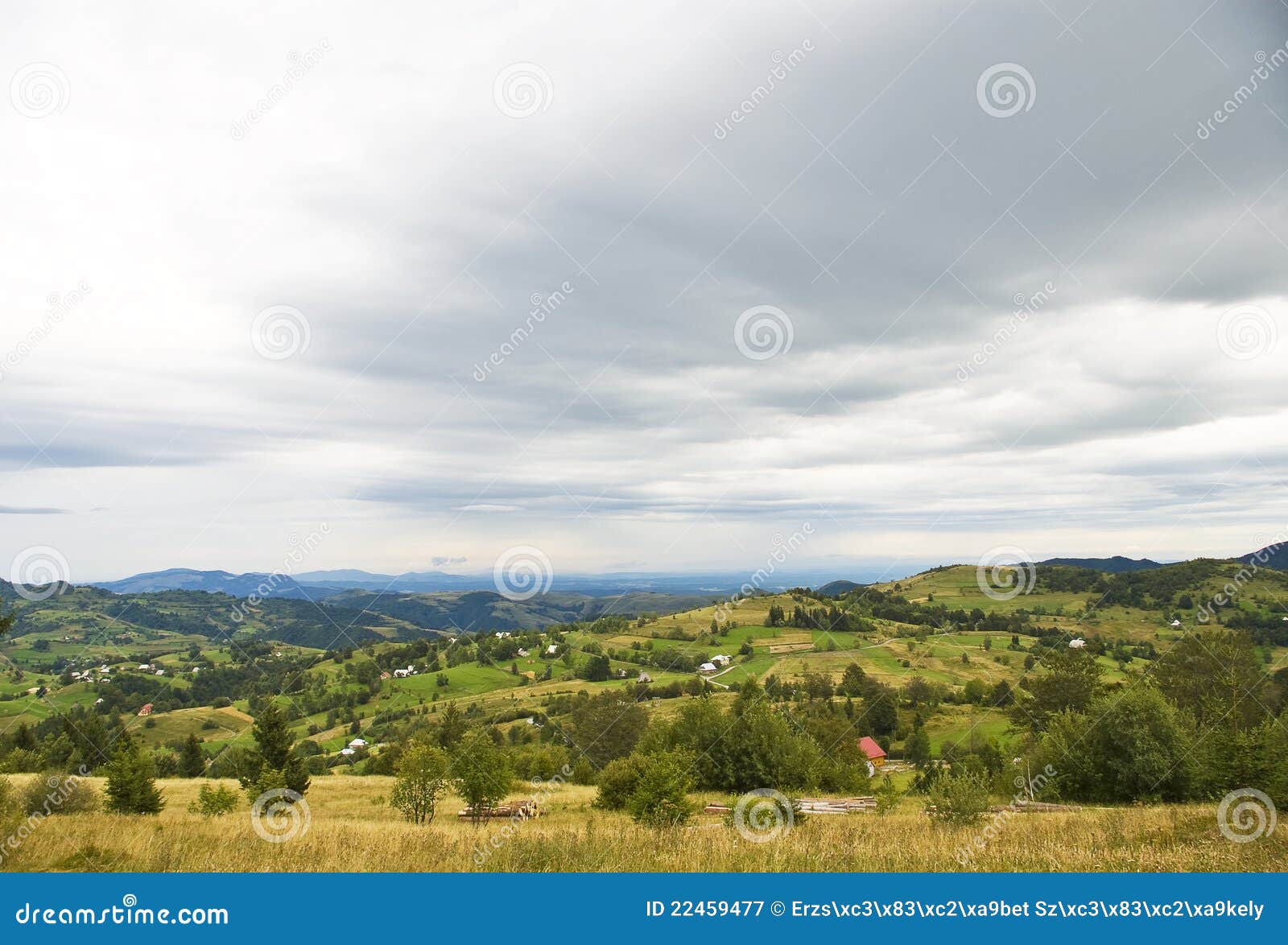 Mountain Village Landscape with Dramatic Sky Stock Image - Image of ...