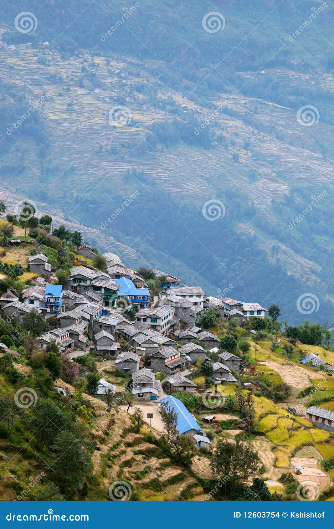 Mountain village in Nepal stock photo. Image of village - 12603754