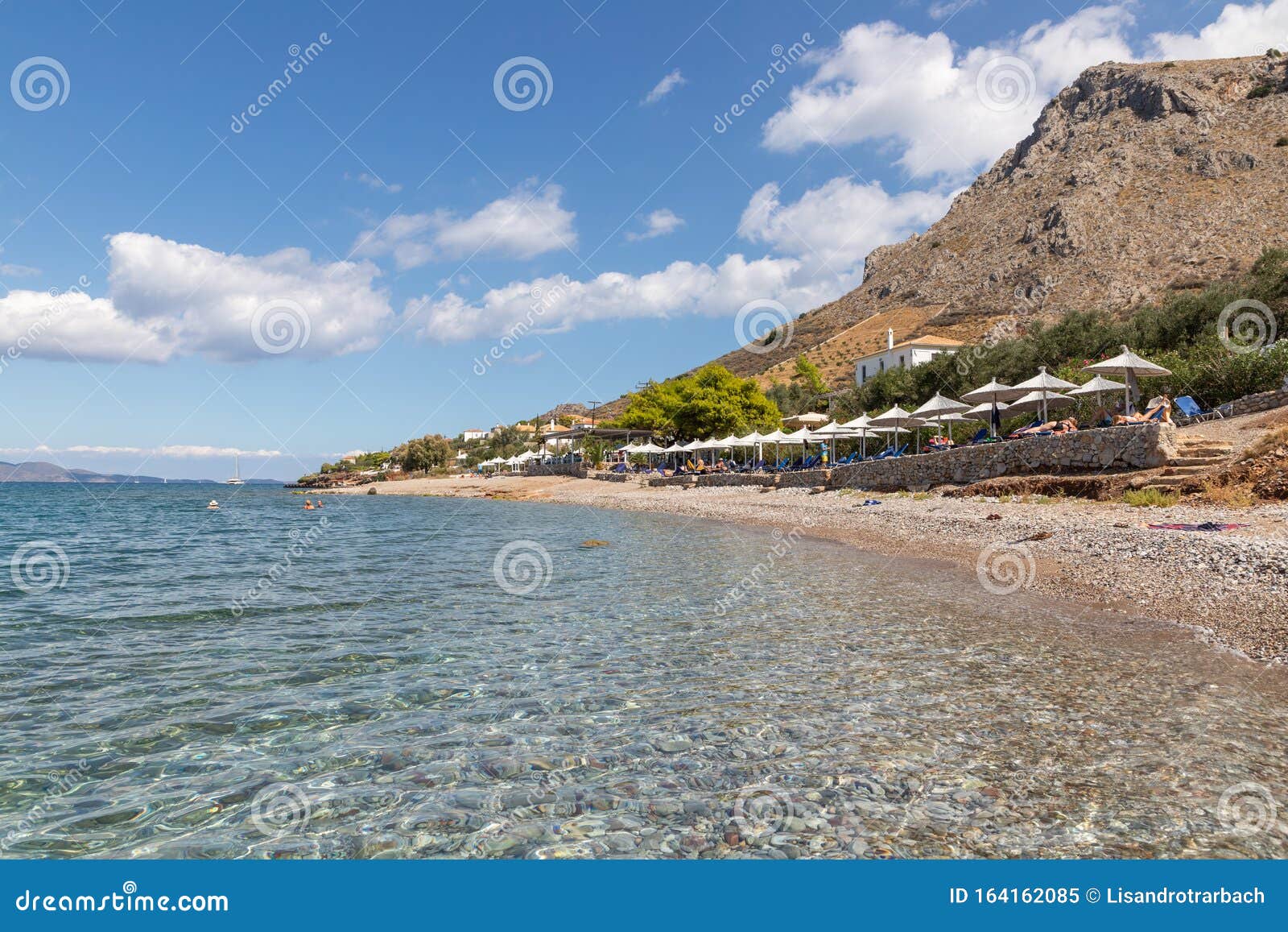 Mountain and Vlychos Plakes Beach in Hydra Island Stock Image - Image ...