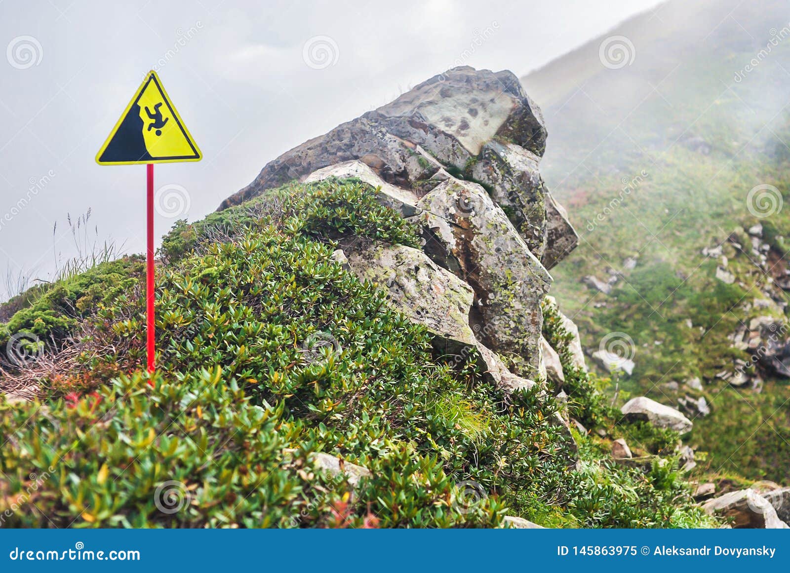 Mountain warning sign stock image. Image of grass, cloud - 145863975